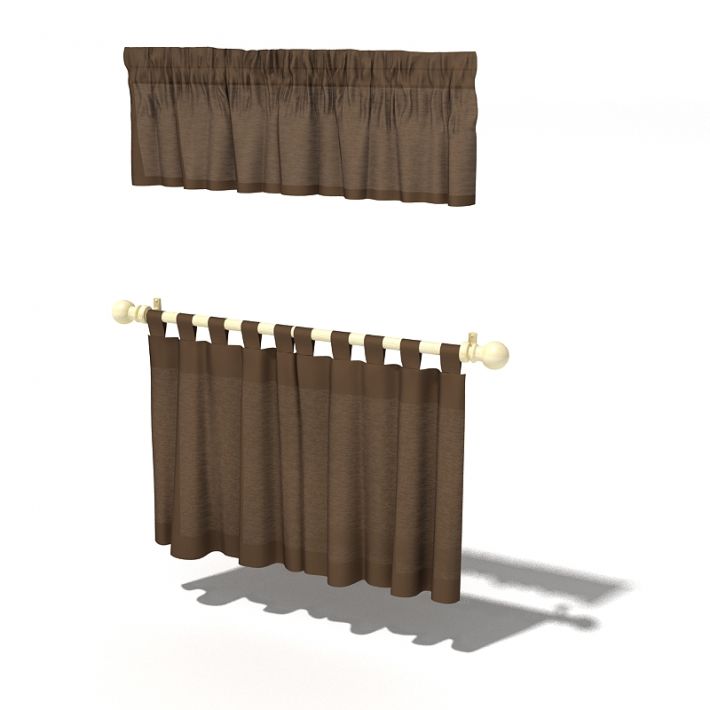 Brown Curtains With Curtain Rod 3D model | CGTrader