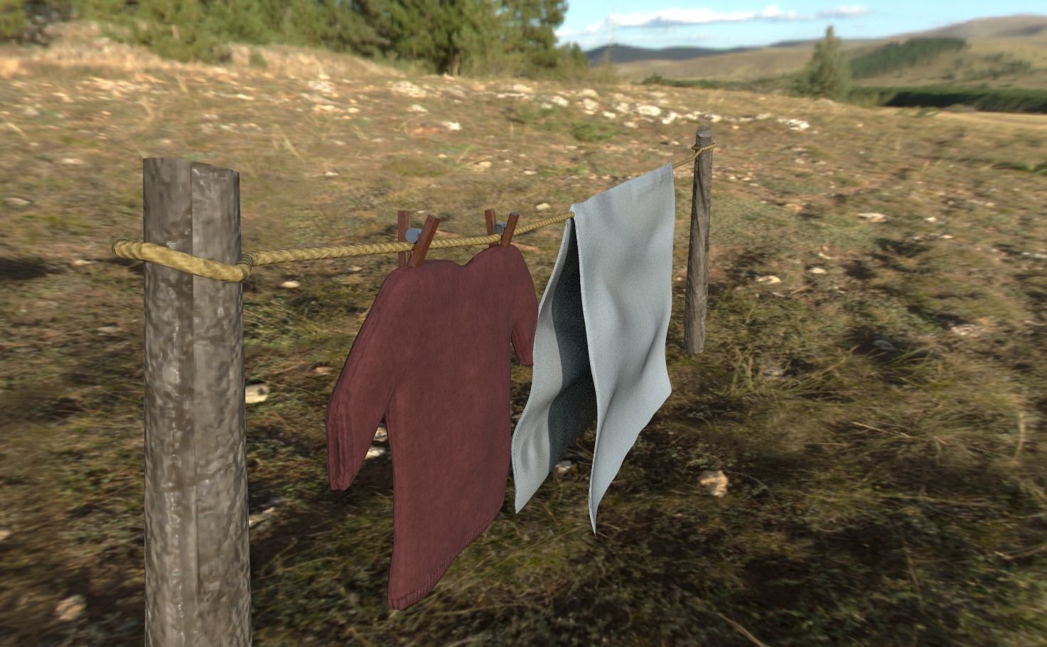 Rustic Clothesline 3D model | CGTrader