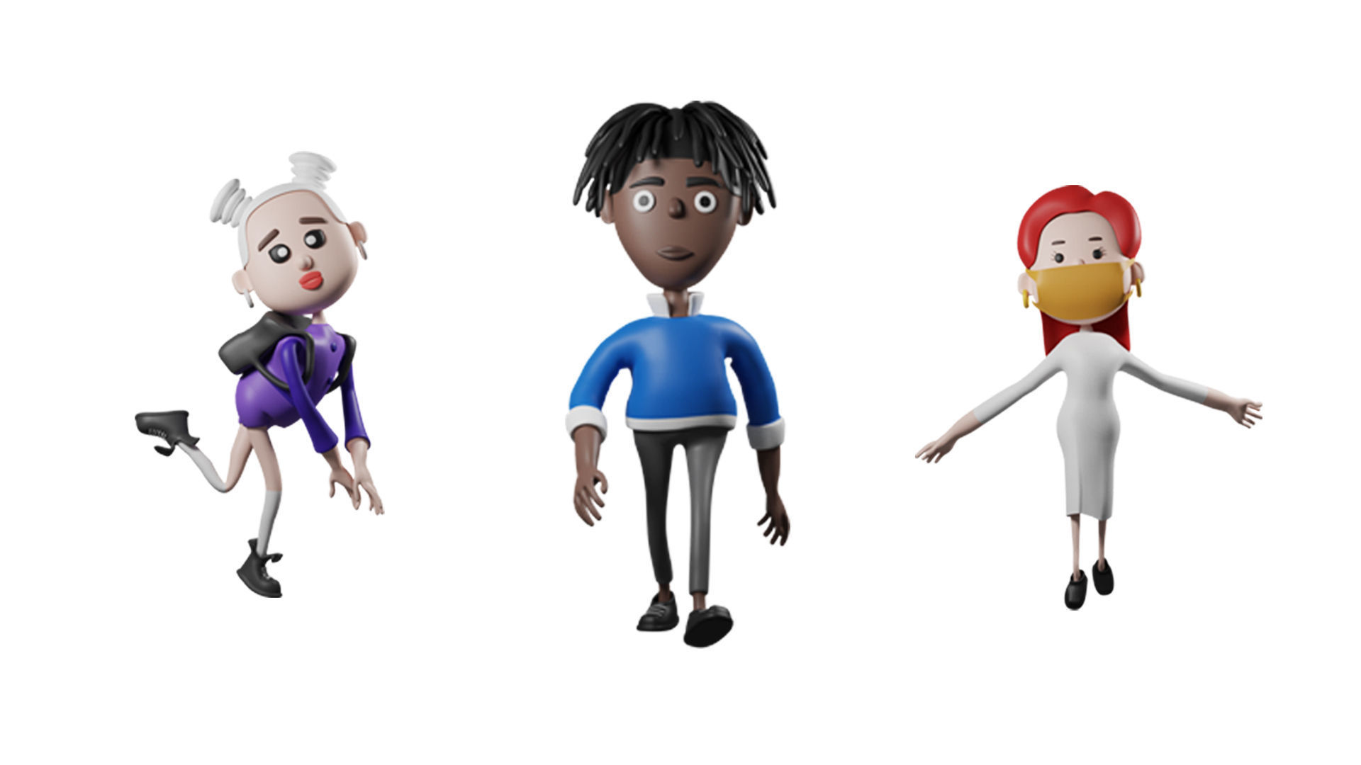 3D model Low poly cartoon characters 1 01 pack 3d model VR / AR / low ...