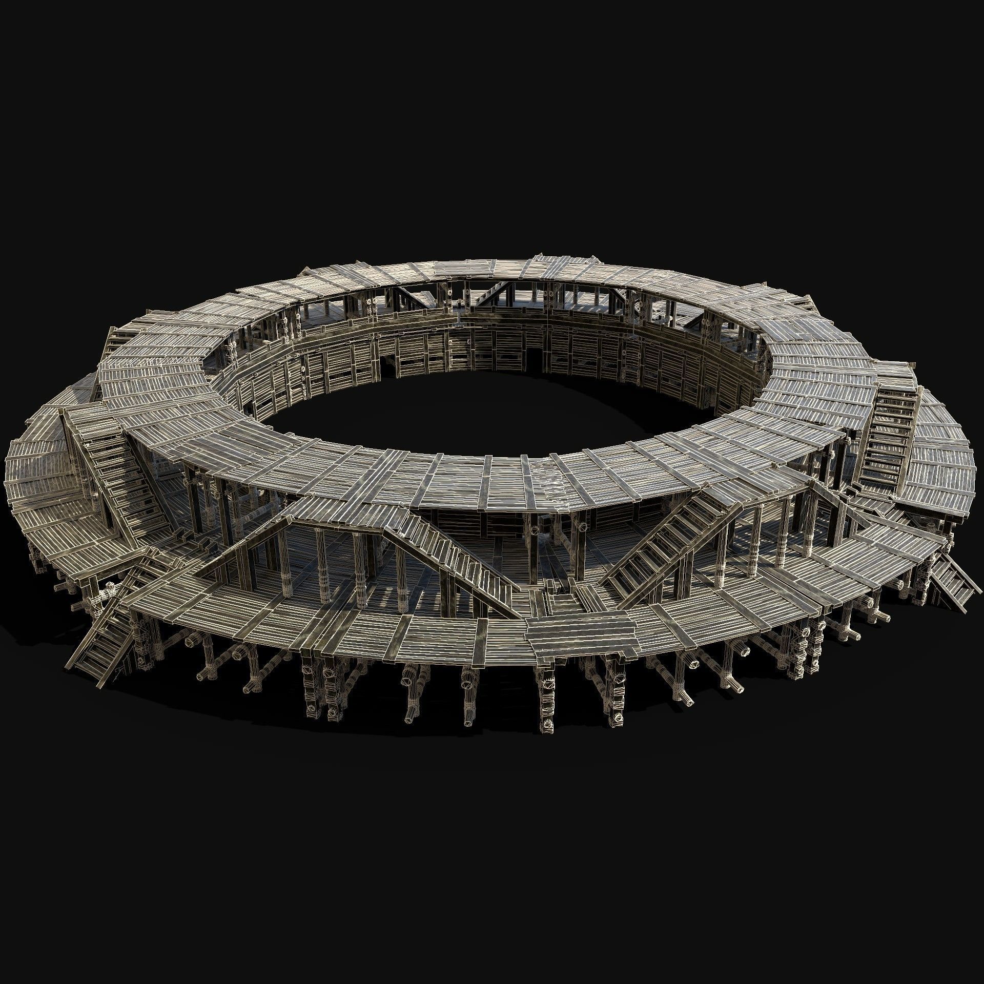 3D model ARENA FIGHT BATTLE WOODEN MEDIEVAL STANDS CONSTRUCTION AAA VR ...