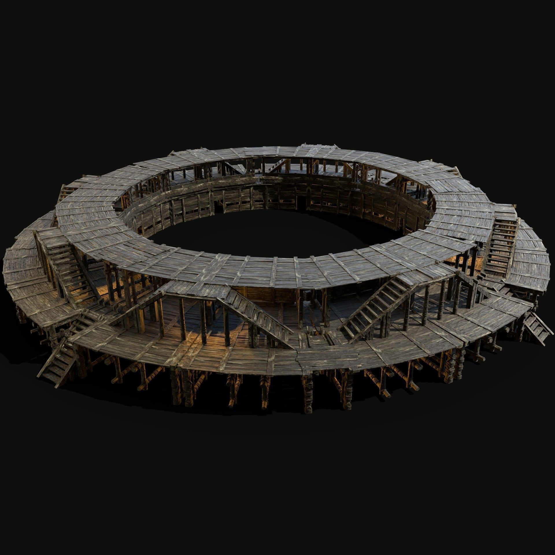3D model ARENA FIGHT BATTLE WOODEN MEDIEVAL STANDS CONSTRUCTION AAA VR ...