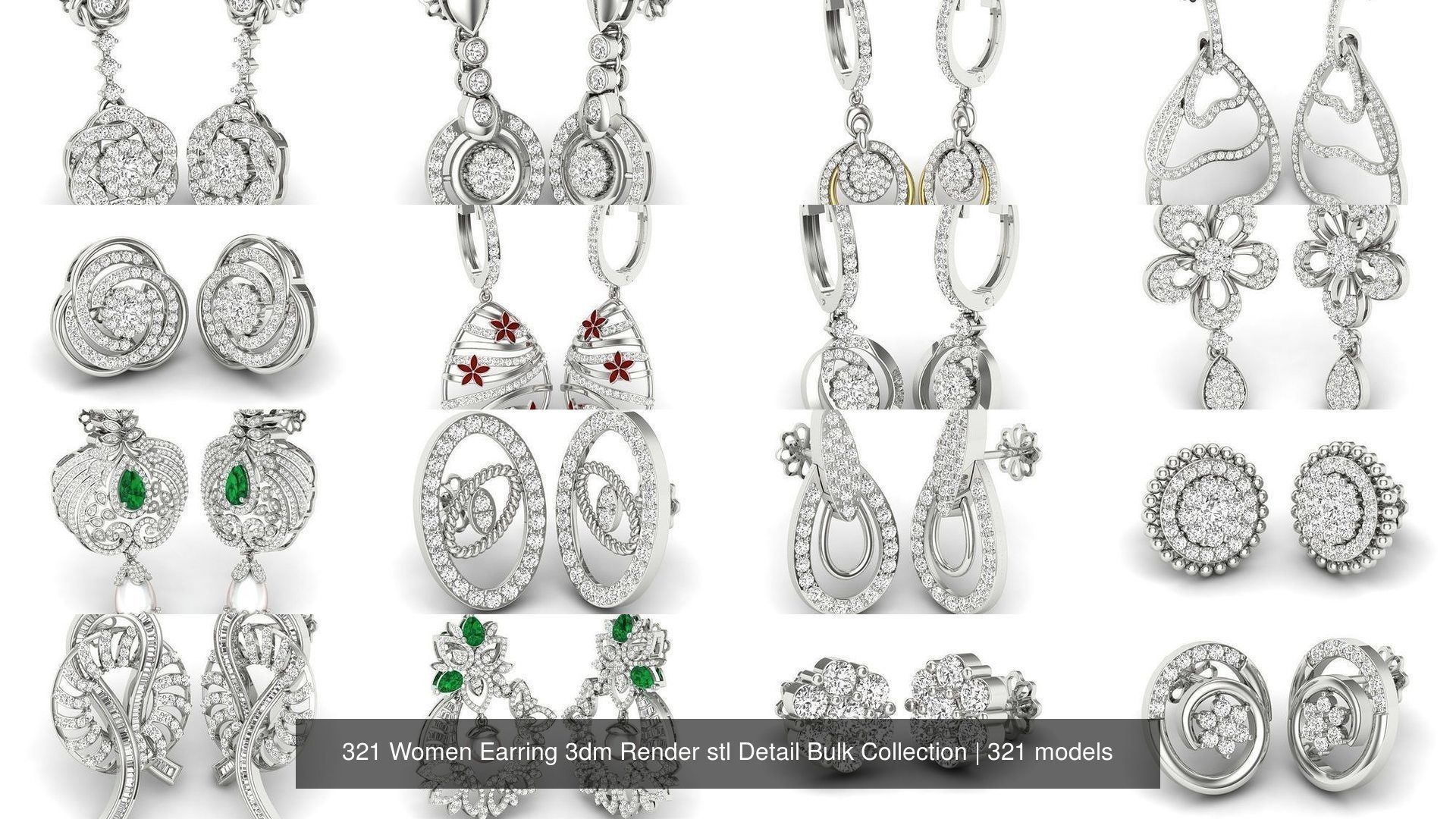 321 Women Earring 3dm Render stl Detail Bulk Collection | CGTrader