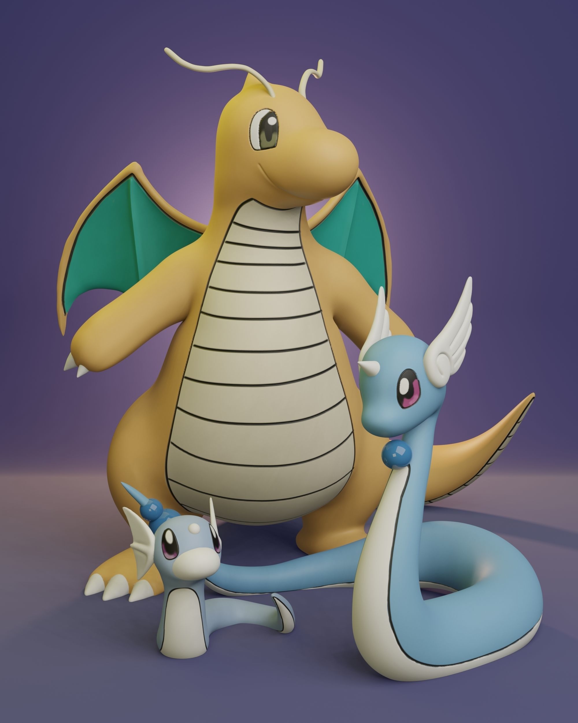 Pokemon - Dratini Dragonair and Dragonite 3D model 3D printable | CGTrader