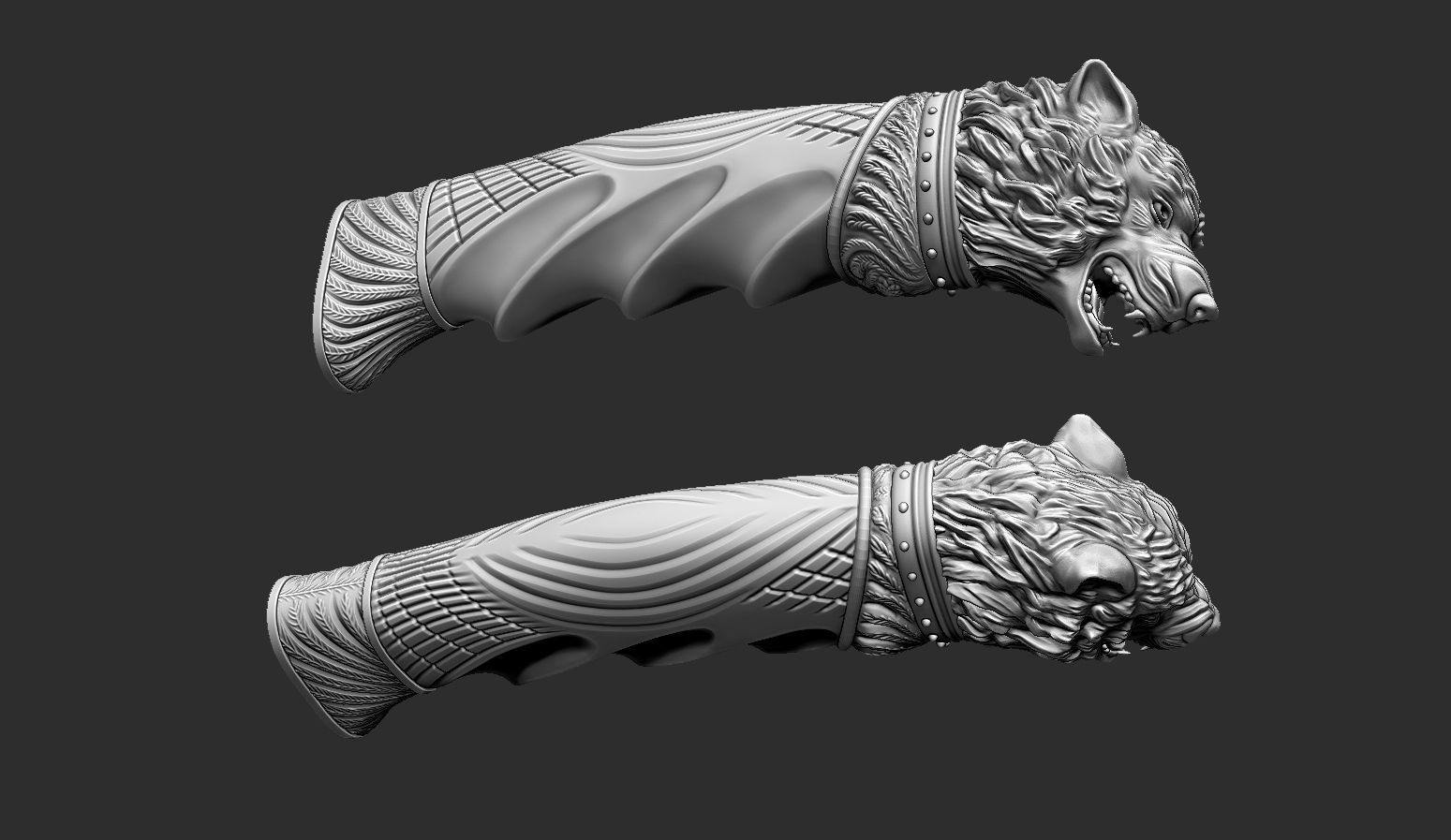 Wolf Head Knife Handle 3D model 3D printable | CGTrader