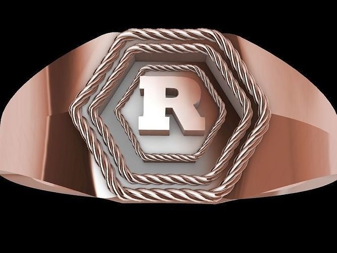 r alphabet hexagon signet ring stl verified 3D model 3D printable ...