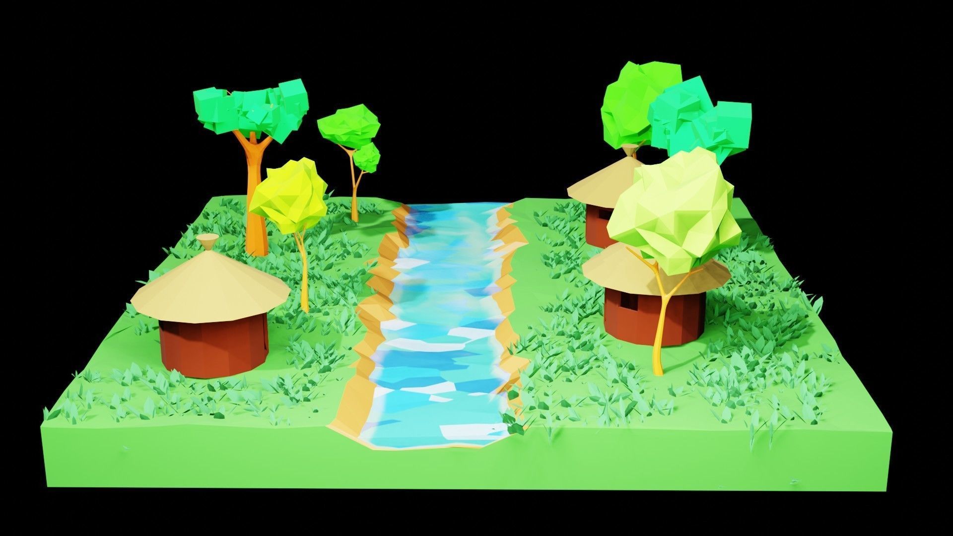 Lowpoly animated village 3D model animated | CGTrader