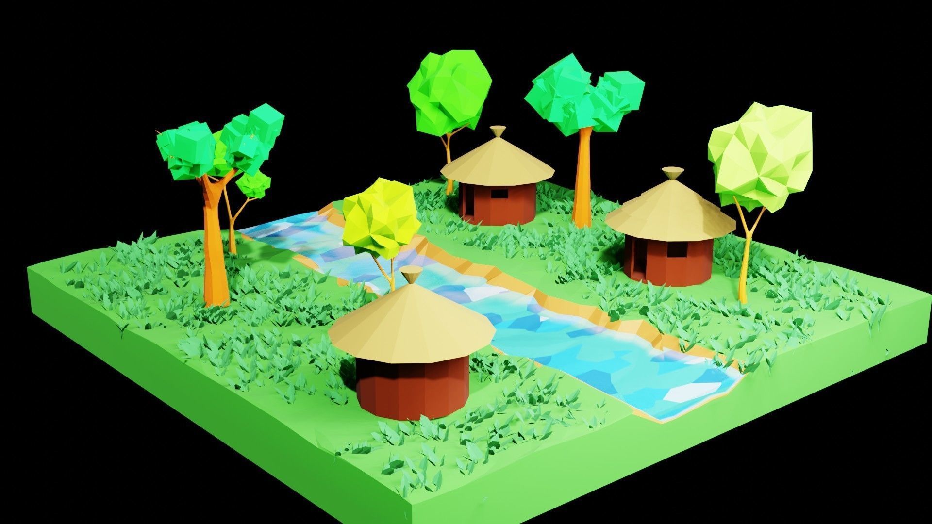 Lowpoly animated village 3D model animated | CGTrader