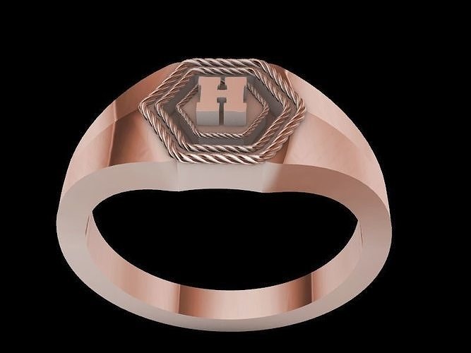 h alphabet hexagon signet ring stl verified 3D model 3D printable ...