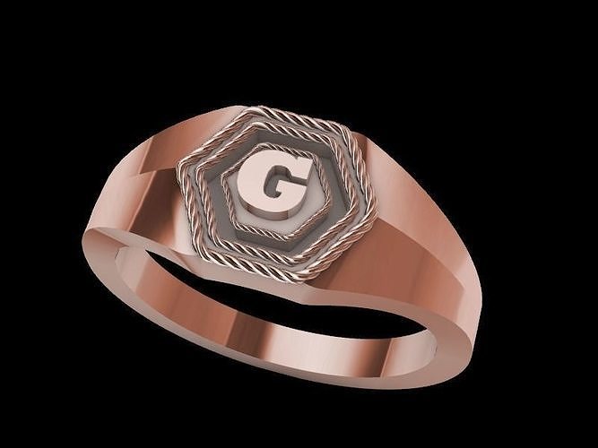 g alphabet hexagon signet ring stl verified 3D model 3D printable ...