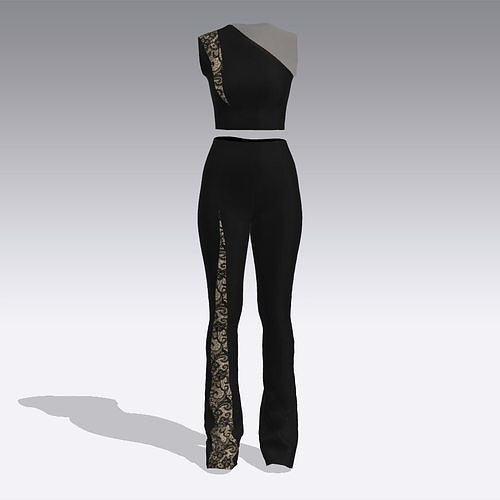 TWO PIECES SUIT BLACK MATTE LACE LOOK STYLE ELEGANCE 3D model | CGTrader