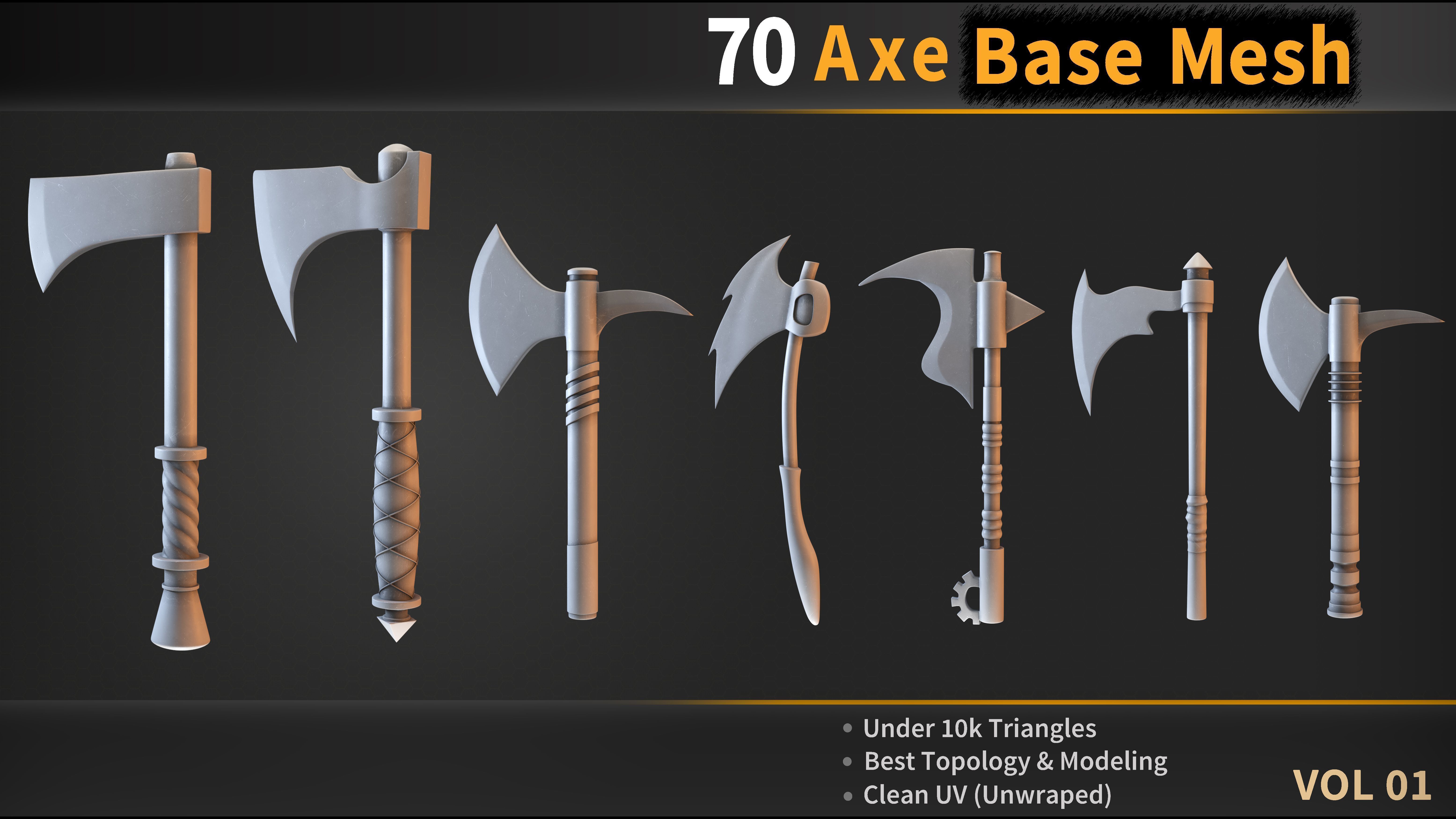 3D model 70 Axe Base Mesh - VOL 01 - Ready for Game VR / AR / low-poly ...