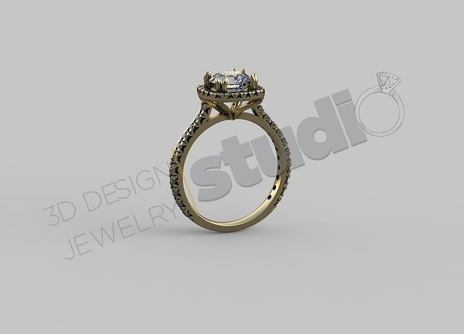 Halo ring with cushion gem 3d model 3D model 3D printable | CGTrader