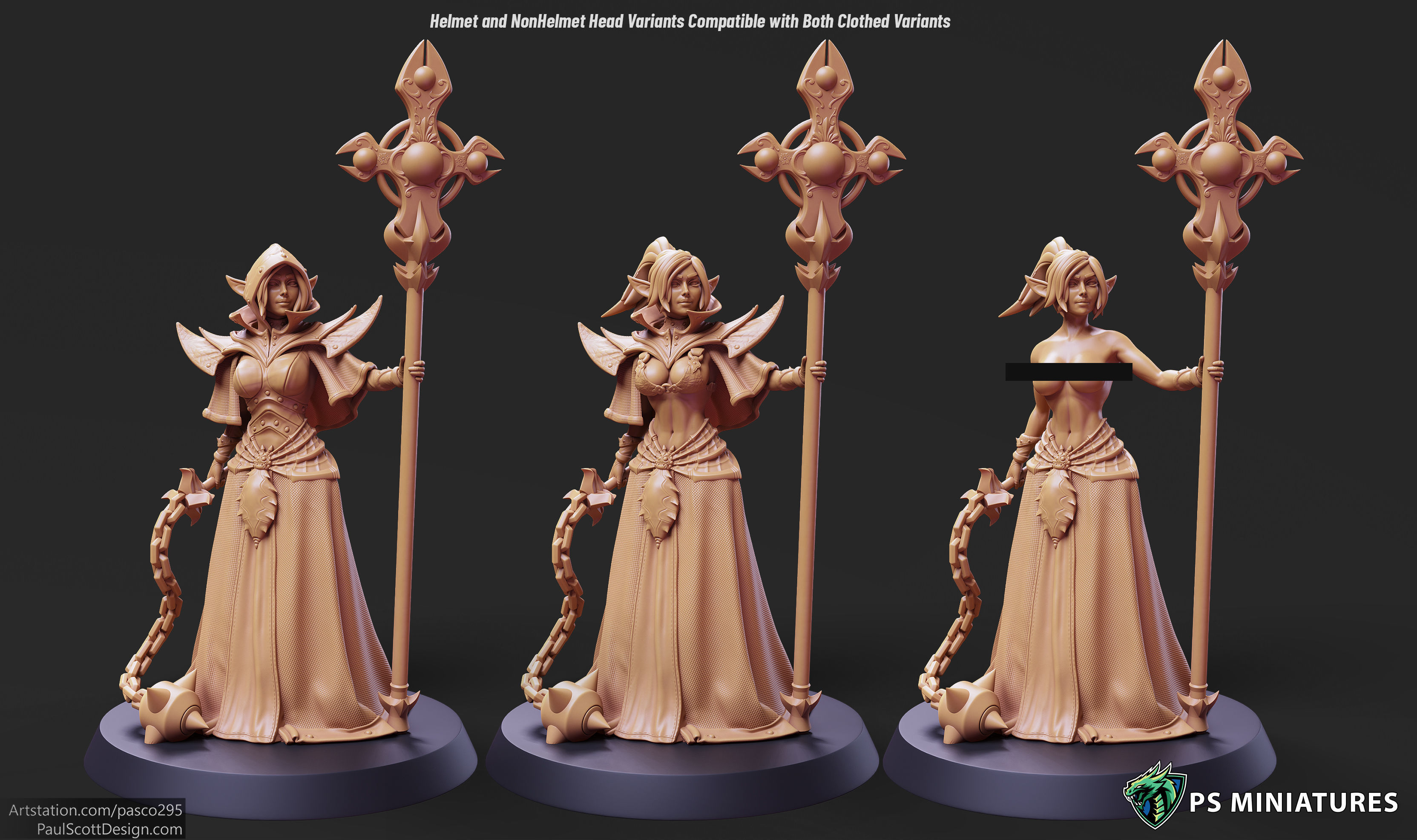 Drow Cleric Pose 4 - 4 Variants and 2 Pinups 3D model 3D printable ...