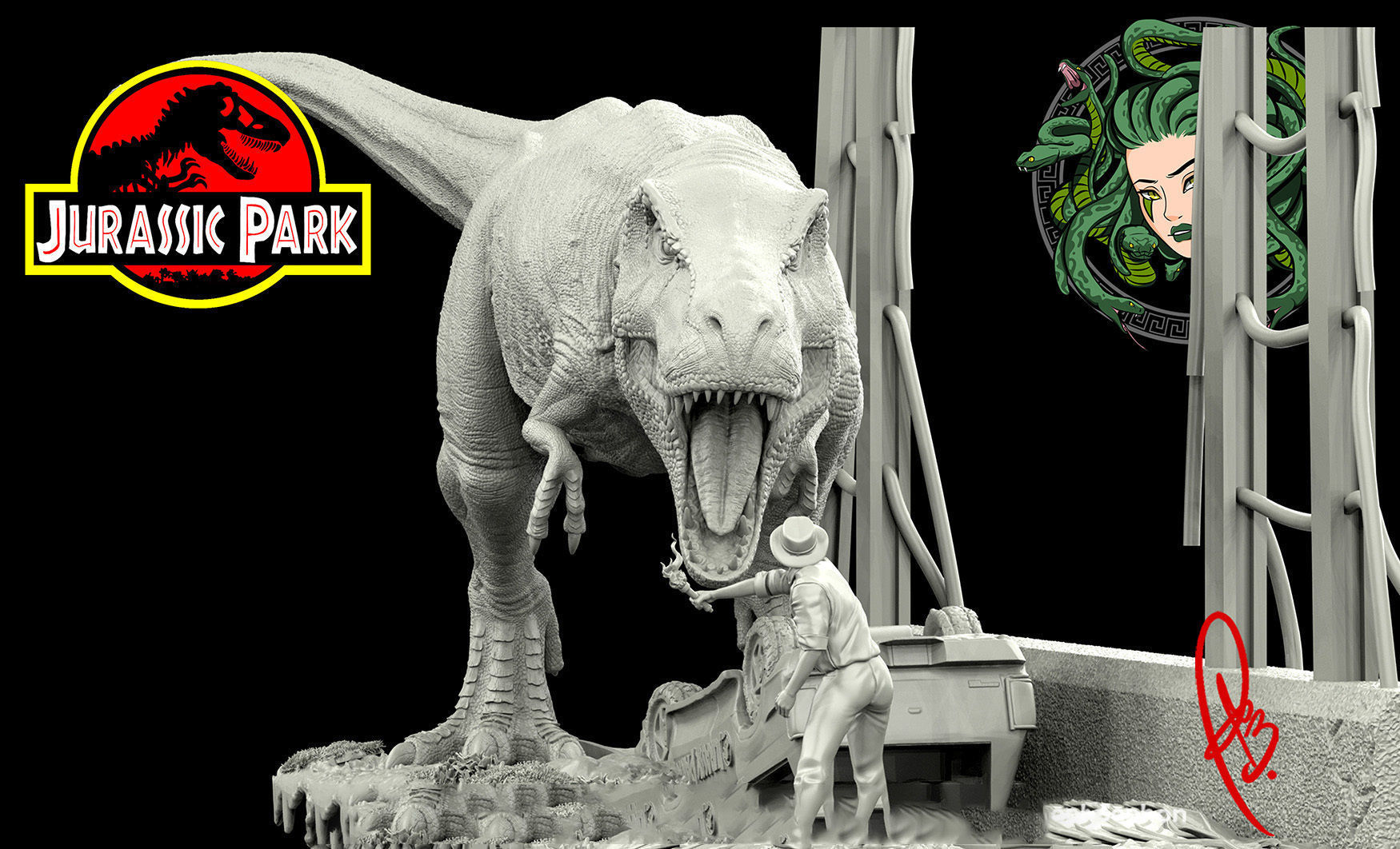 JURASSIC PARK T-REX SCENE 3D model 3D printable | CGTrader