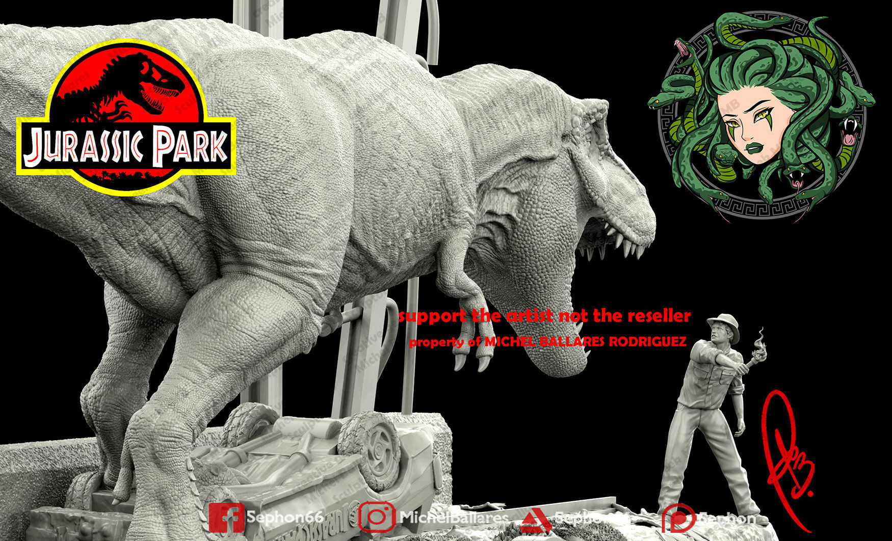 JURASSIC PARK T-REX SCENE 3D model 3D printable | CGTrader