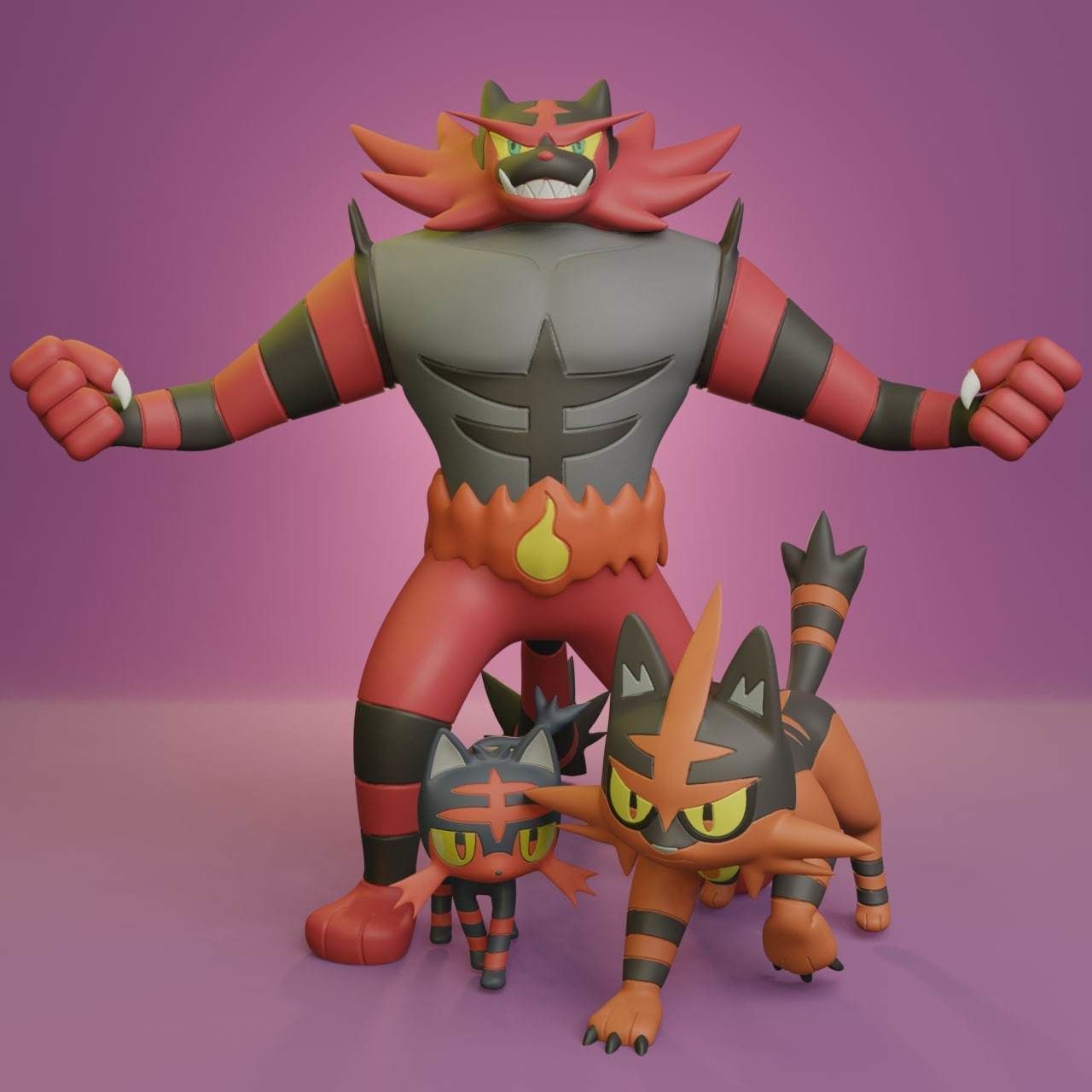 Pokemon - Litten Torracat and Incineroar 3D model 3D printable | CGTrader