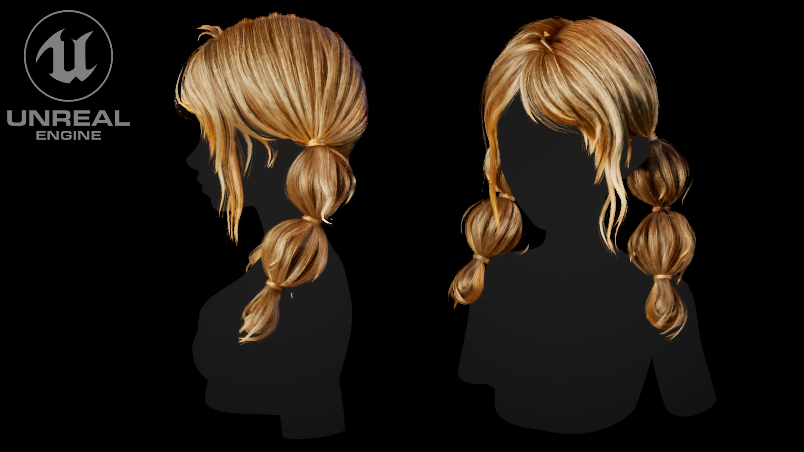 3D model Low poly cards Game-ready hairstyle with tails VR / AR / low ...