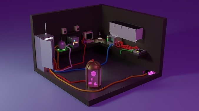 Low Poly Tech Room 3D model | CGTrader