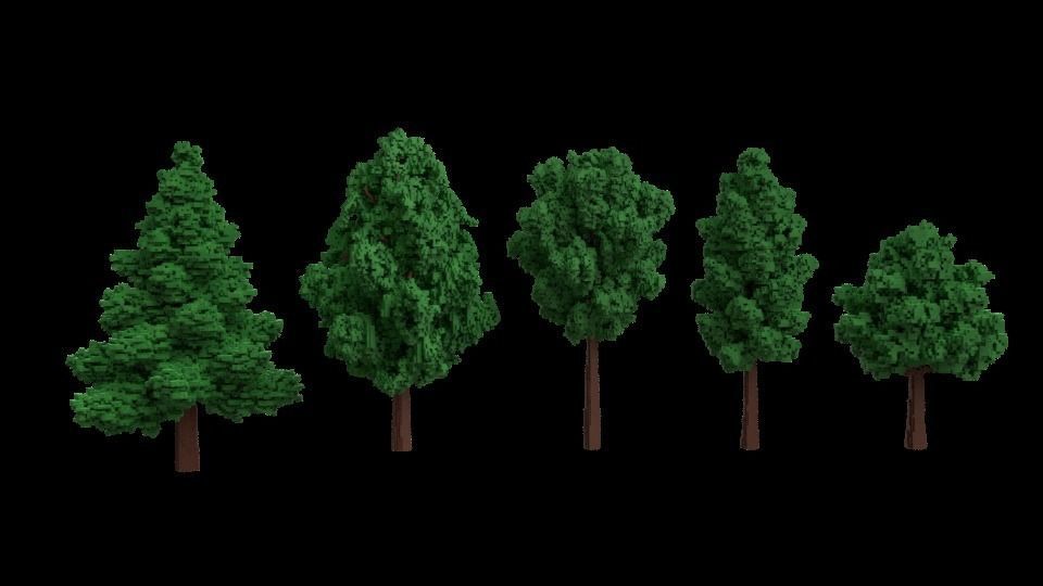 3D tree set that simulates pixel art free 3D model | CGTrader