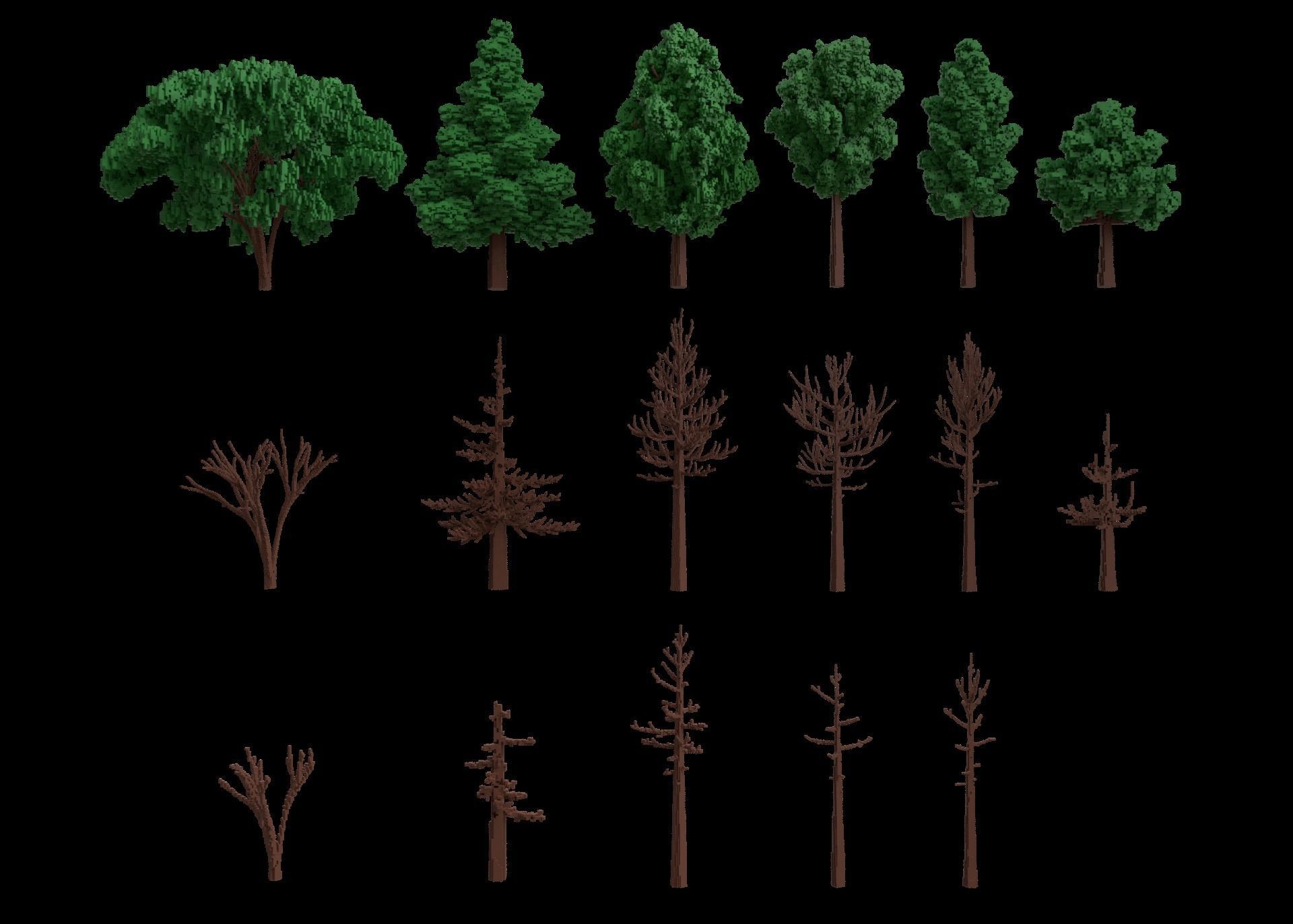 3D tree set that simulates pixel art free 3D model | CGTrader