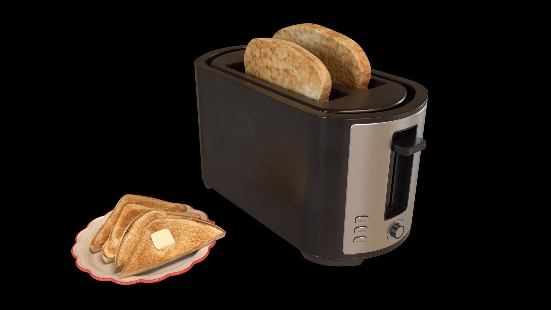 3D model Two Slice Extra Wide Toaster VR / AR / low-poly | CGTrader