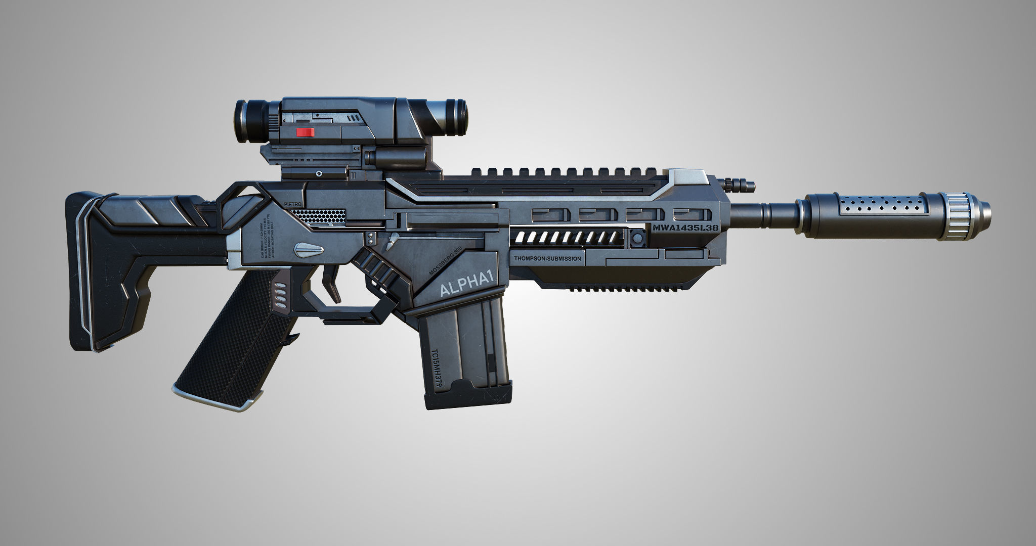 3D model Assault Rifle Gun PBR Unity UE Arnold V-ray Textures Included ...