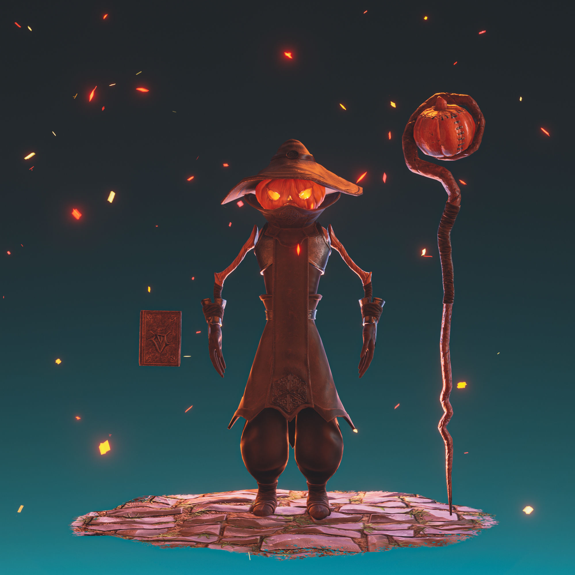 3D model Pumpkin Mage stylized fantasy character VR / AR / low-poly ...