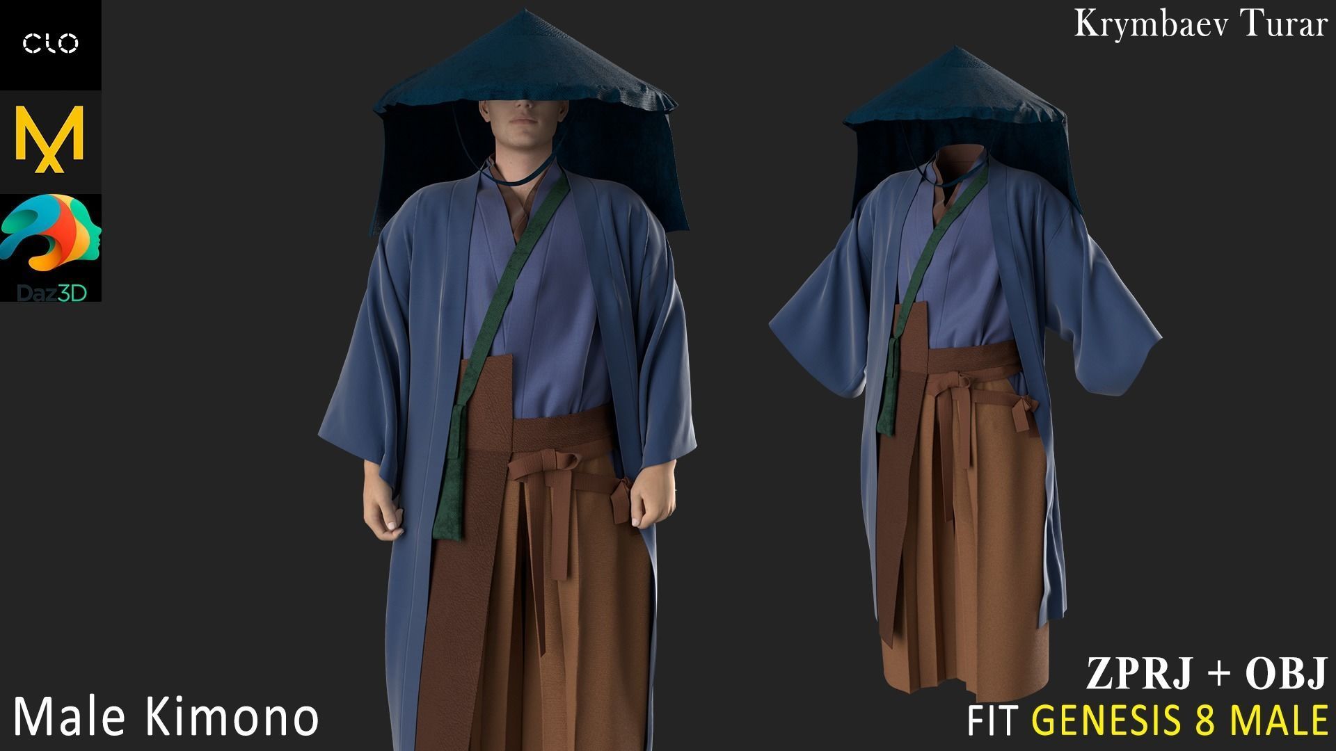 Male Kimono Marvelous Designer project 3D model | CGTrader