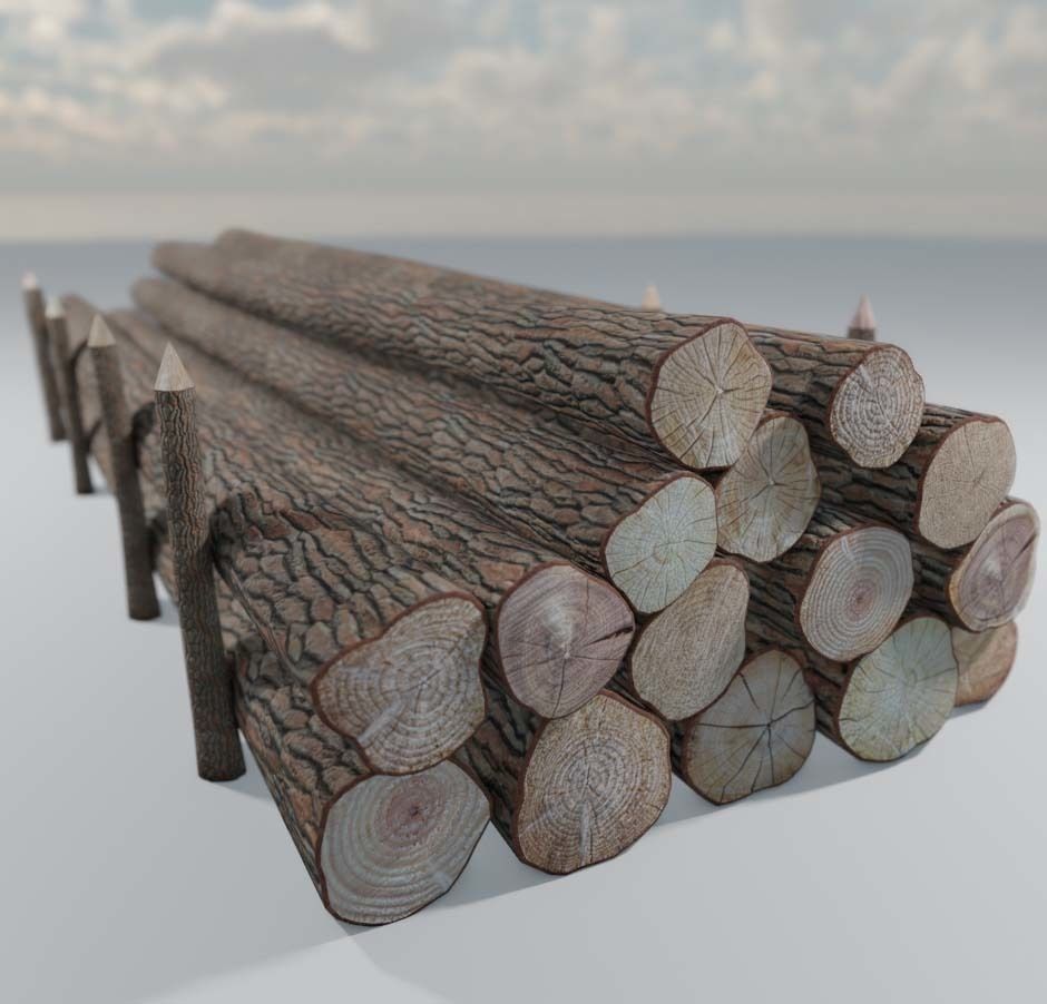 3D model Log Pile 3D model - Pine Oak Wood Decks in Low-poly Game Ready ...