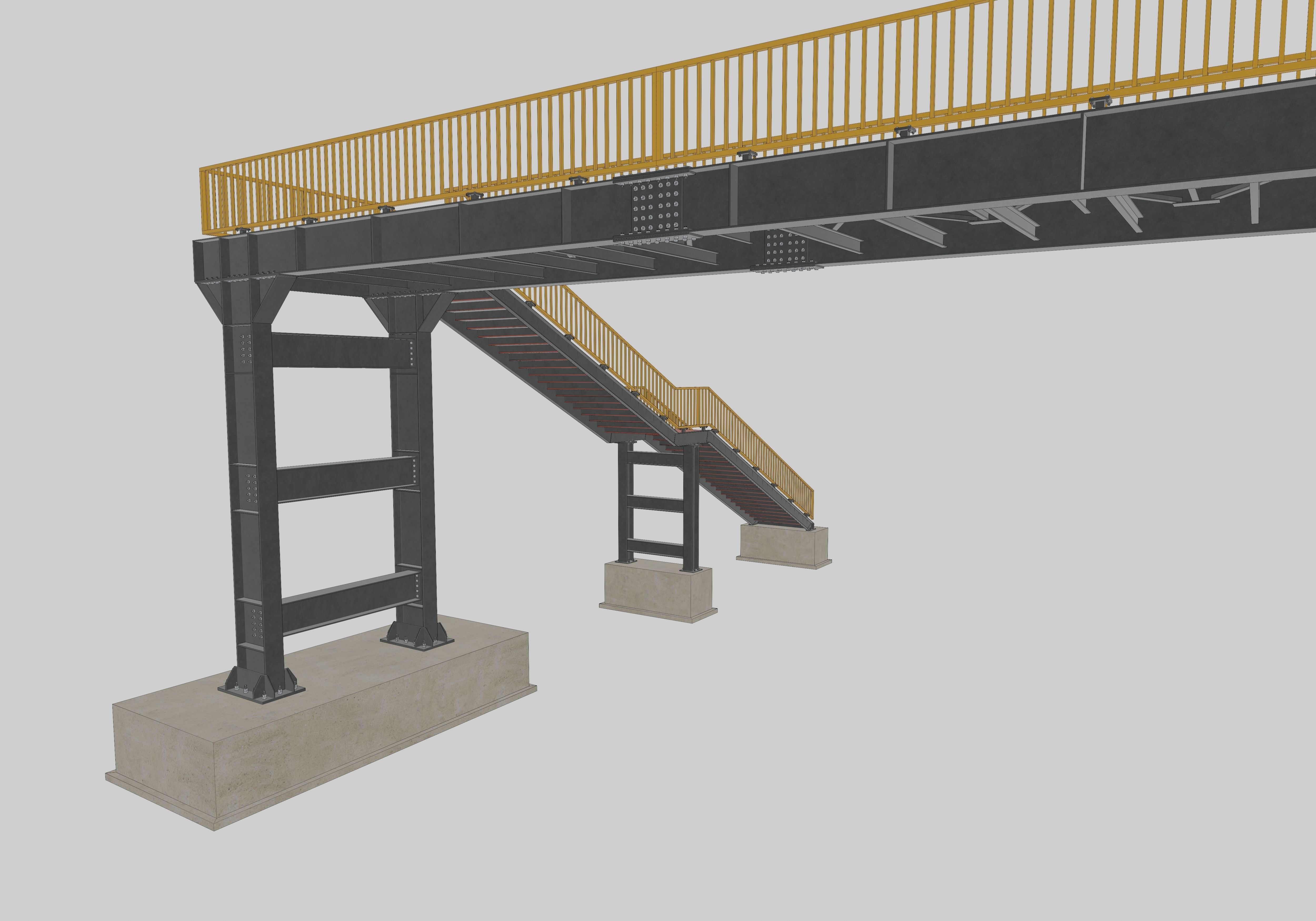 Steel Pedestrian Bridge - Two Columns - Straight Type-1 3D model | CGTrader