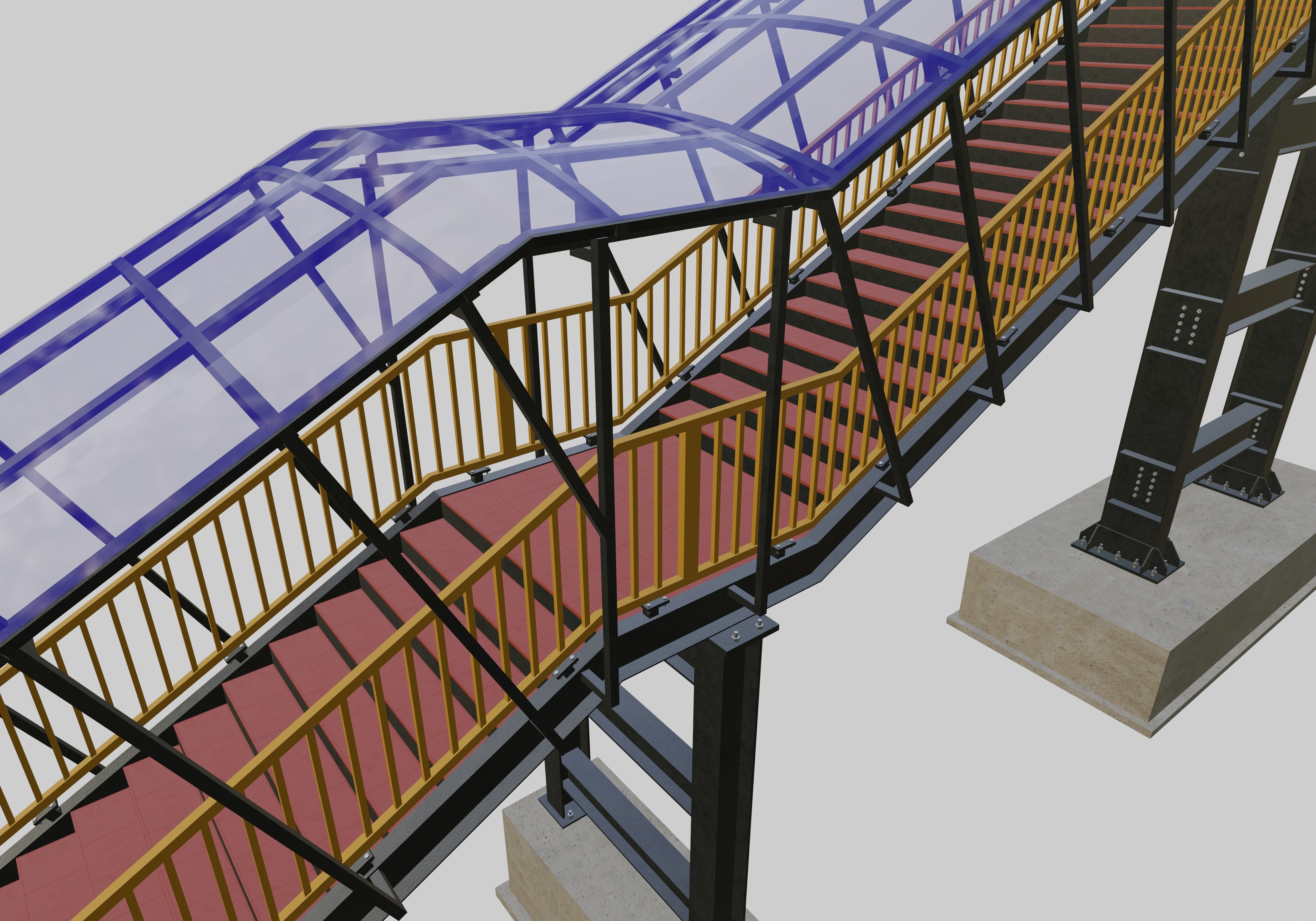 Steel Pedestrian Bridge - Two Columns - Straight Close Type-2 3D model ...