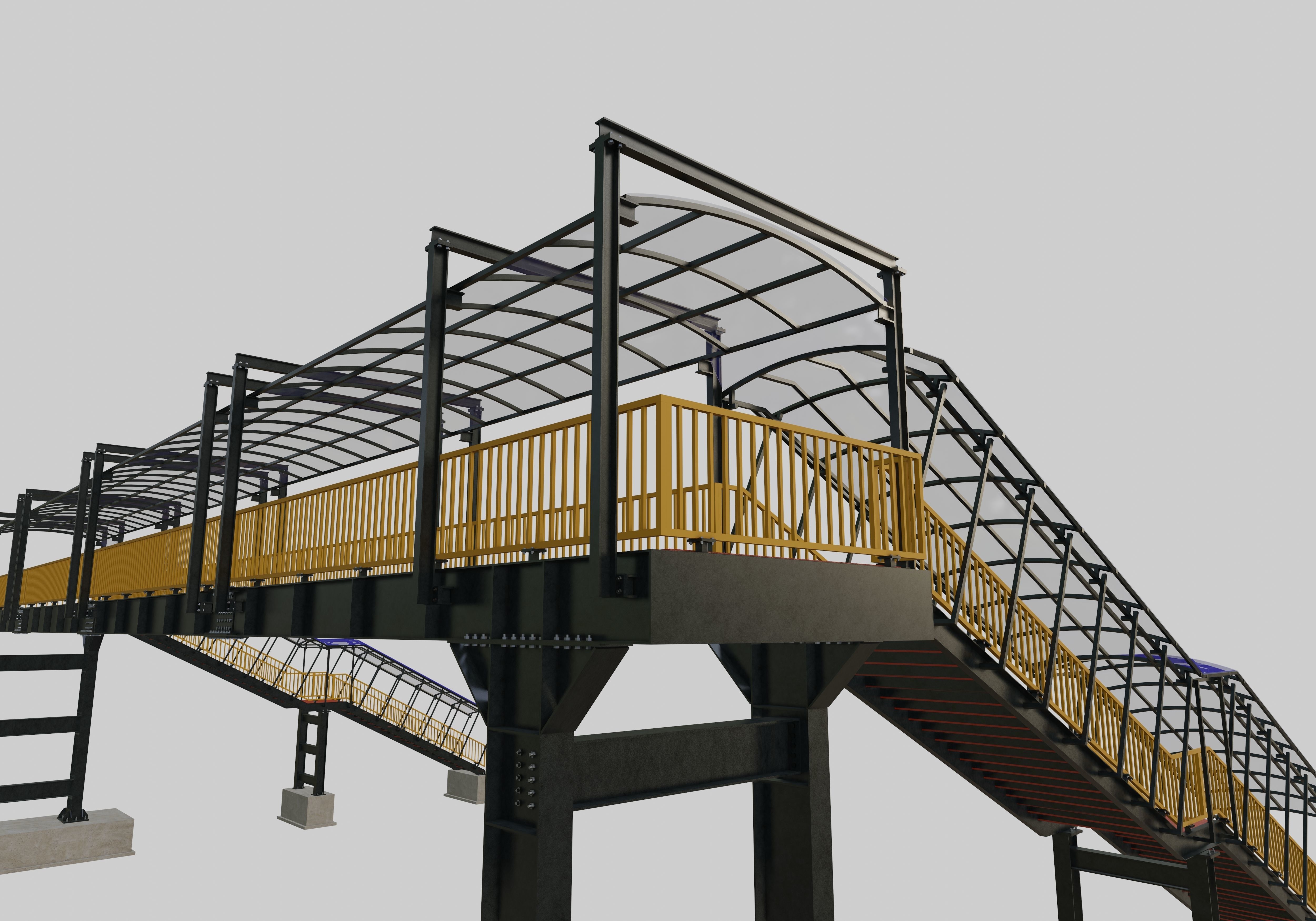 Steel Pedestrian Bridge - Two Columns - Straight Close Type-2 3D model ...