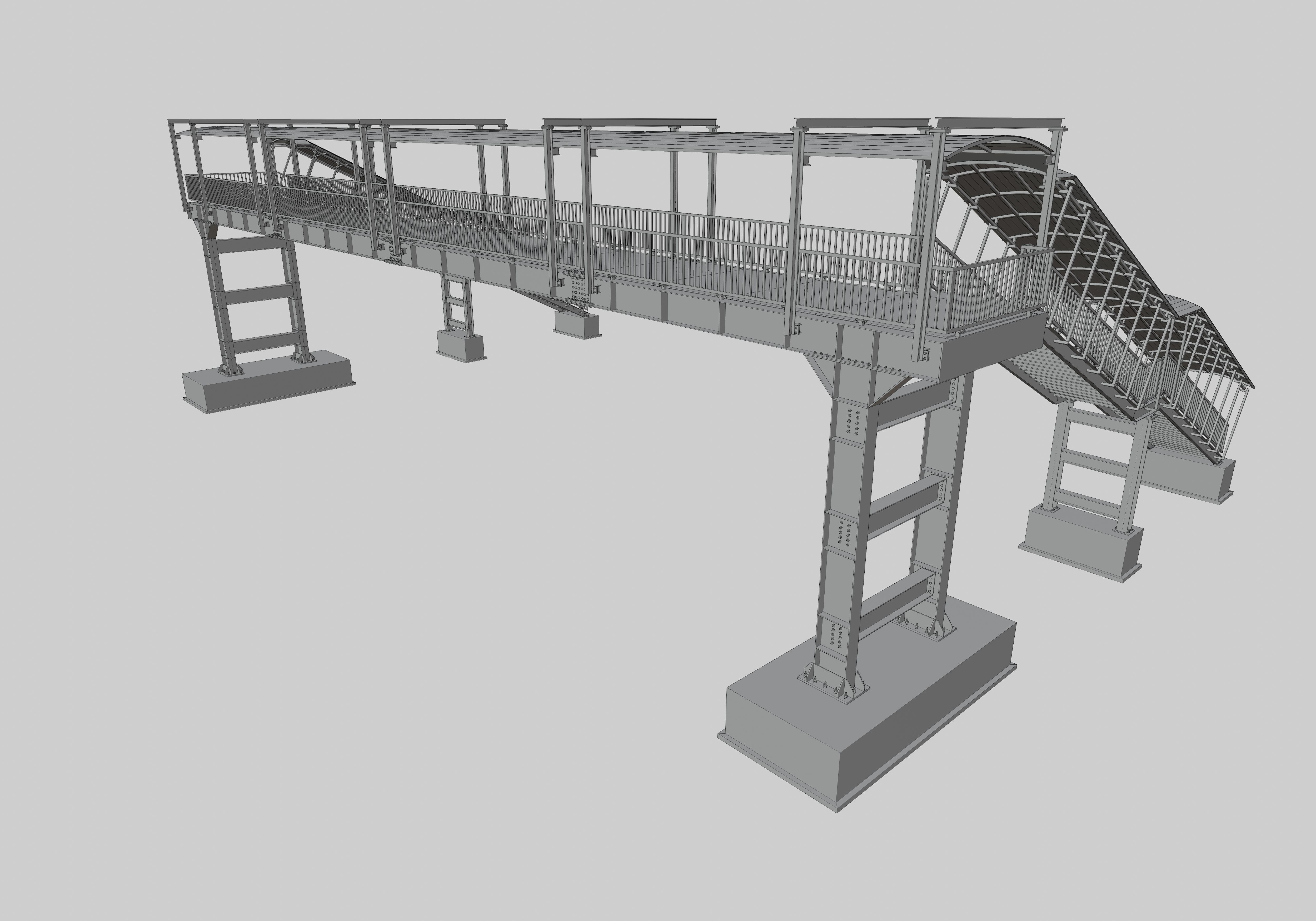 Steel Pedestrian Bridge - Two Columns - Straight Close Type-2 3D model ...