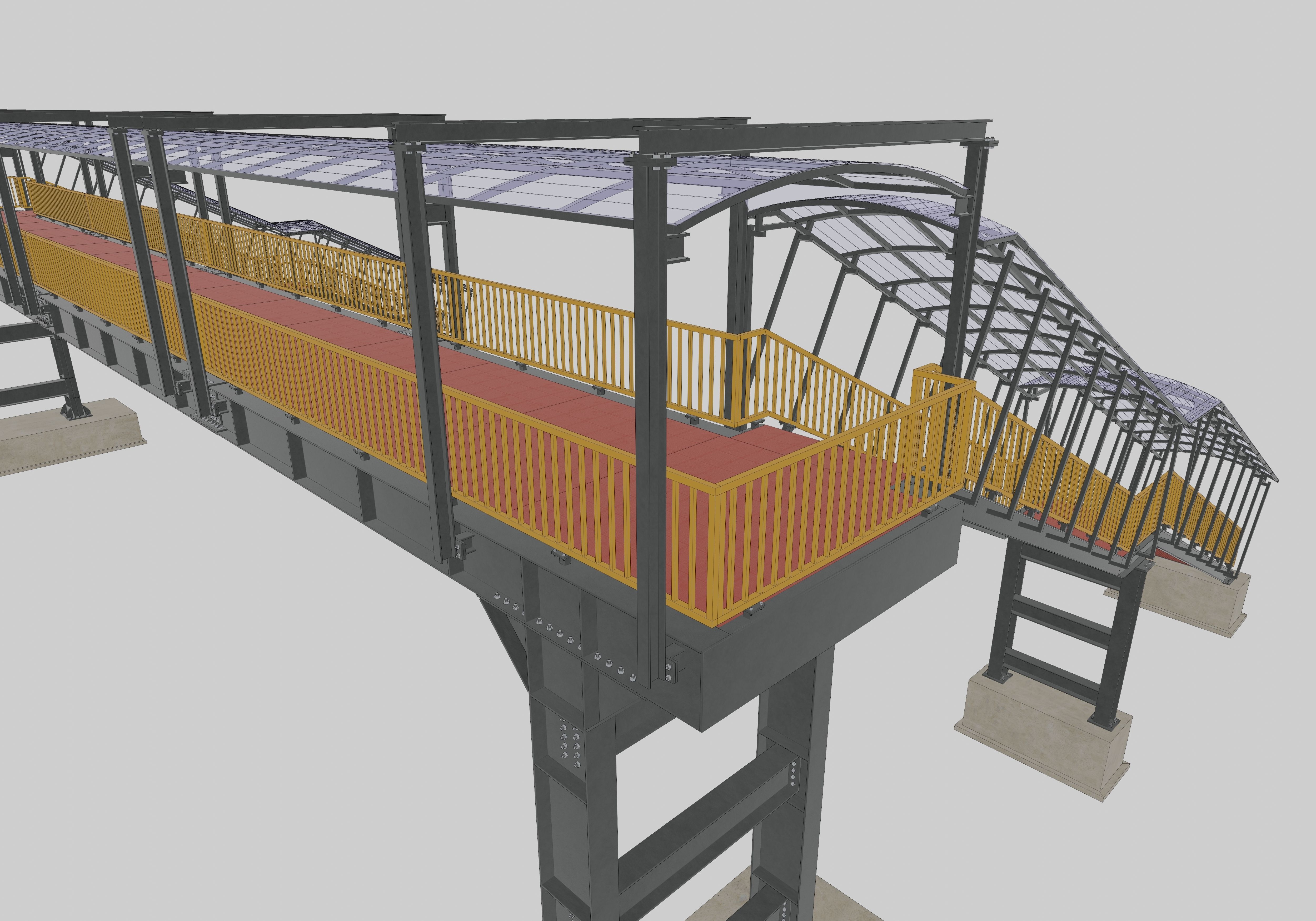 Steel Pedestrian Bridge - Two Columns - Straight Close Type-2 3D model ...