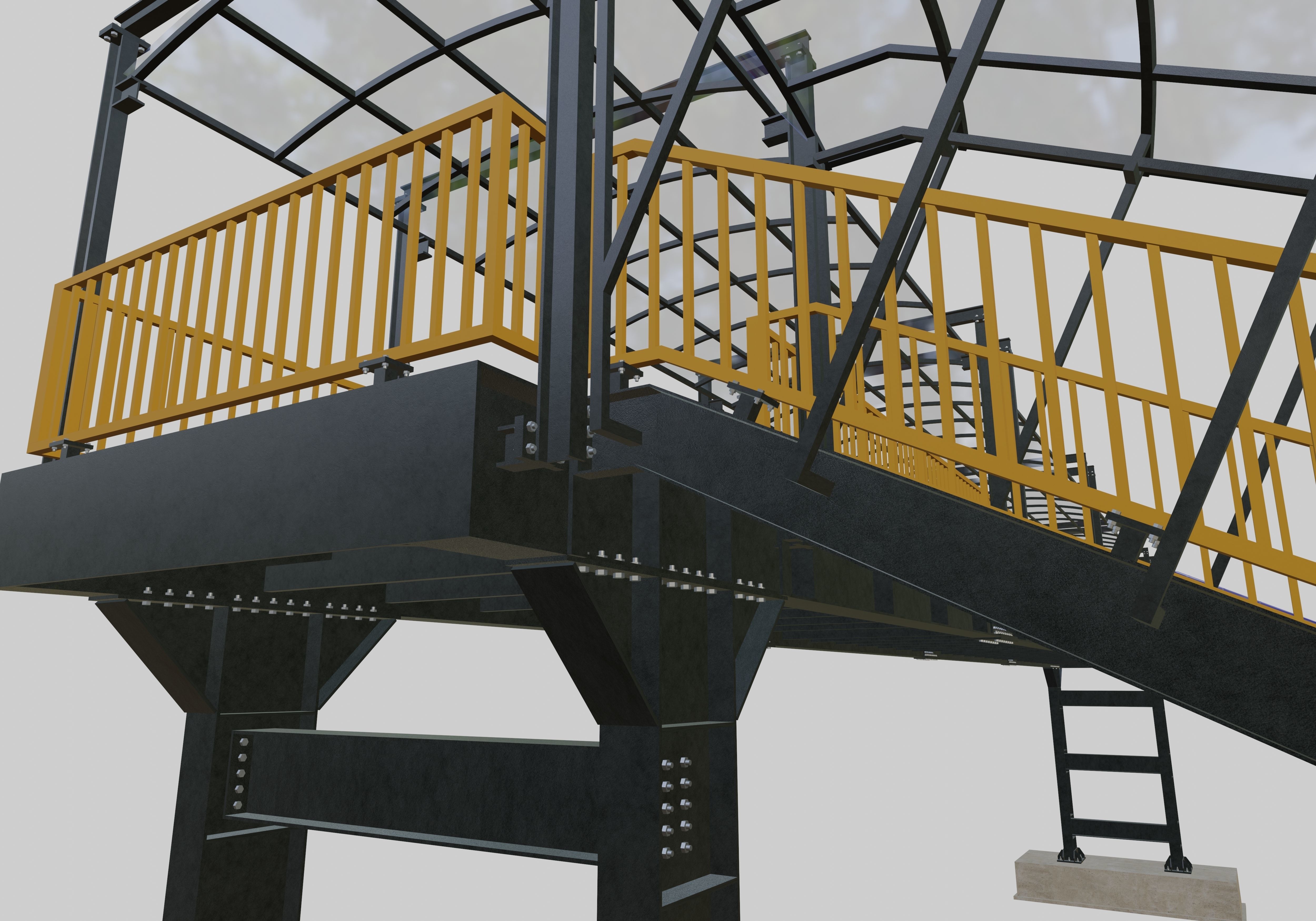 Steel Pedestrian Bridge - Two Columns - Straight Close Type-2 3D model ...