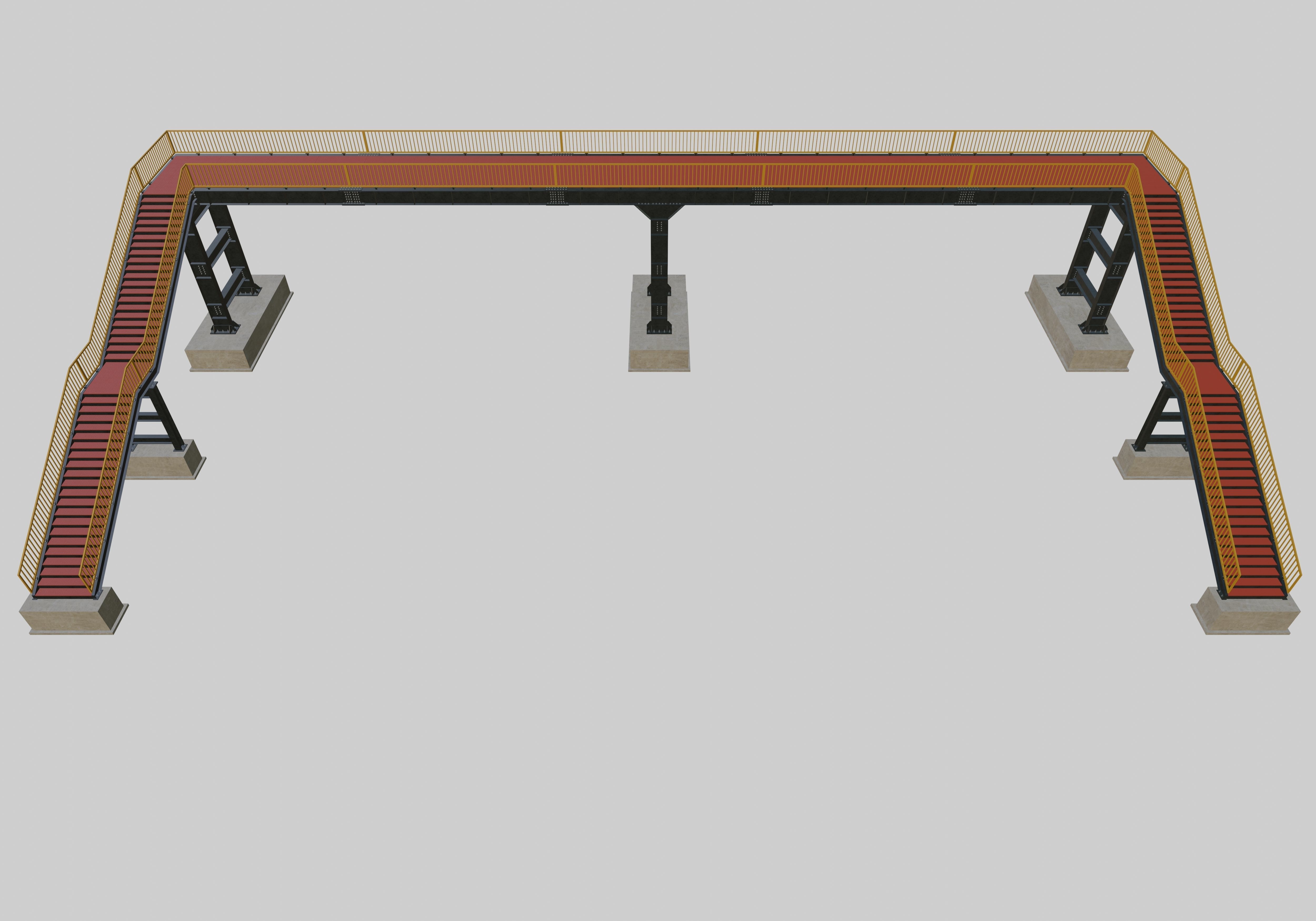 Steel Pedestrian Bridge - Three Columns - Straight Type-3 3D model ...