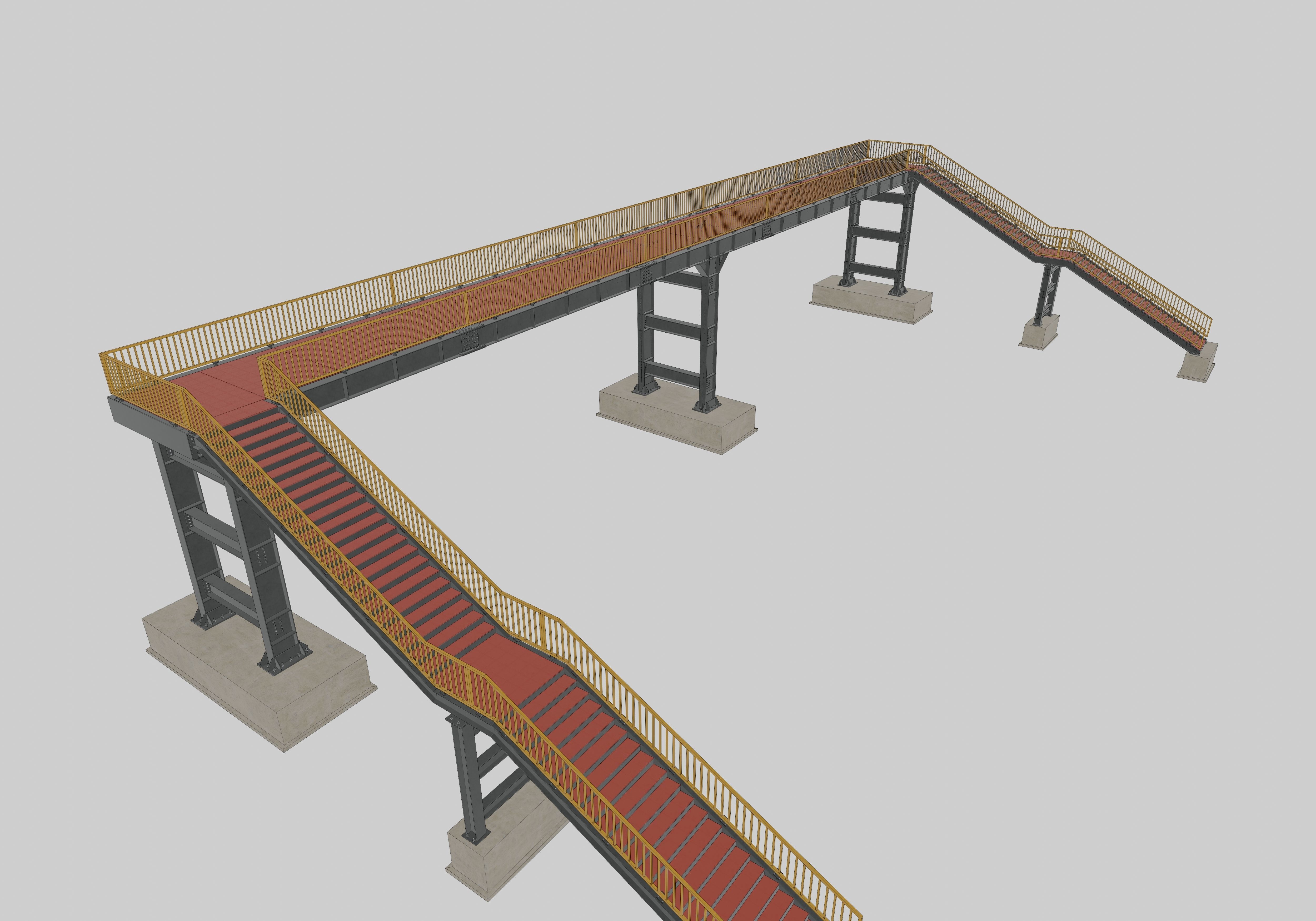 Steel Pedestrian Bridge - Three Columns - Straight Type-3 3D model ...