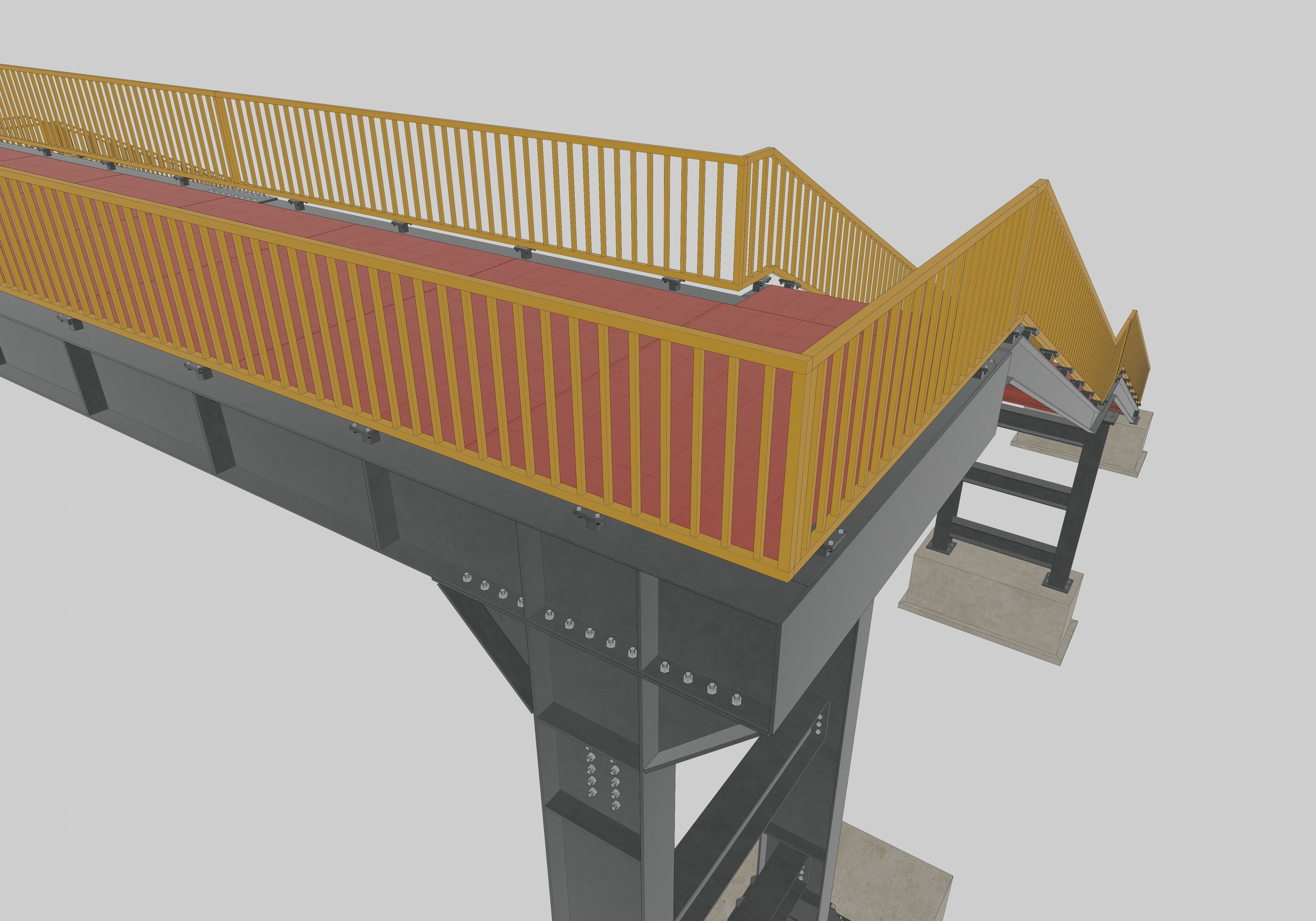 Steel Pedestrian Bridge - Three Columns - Straight Type-3 3D model ...