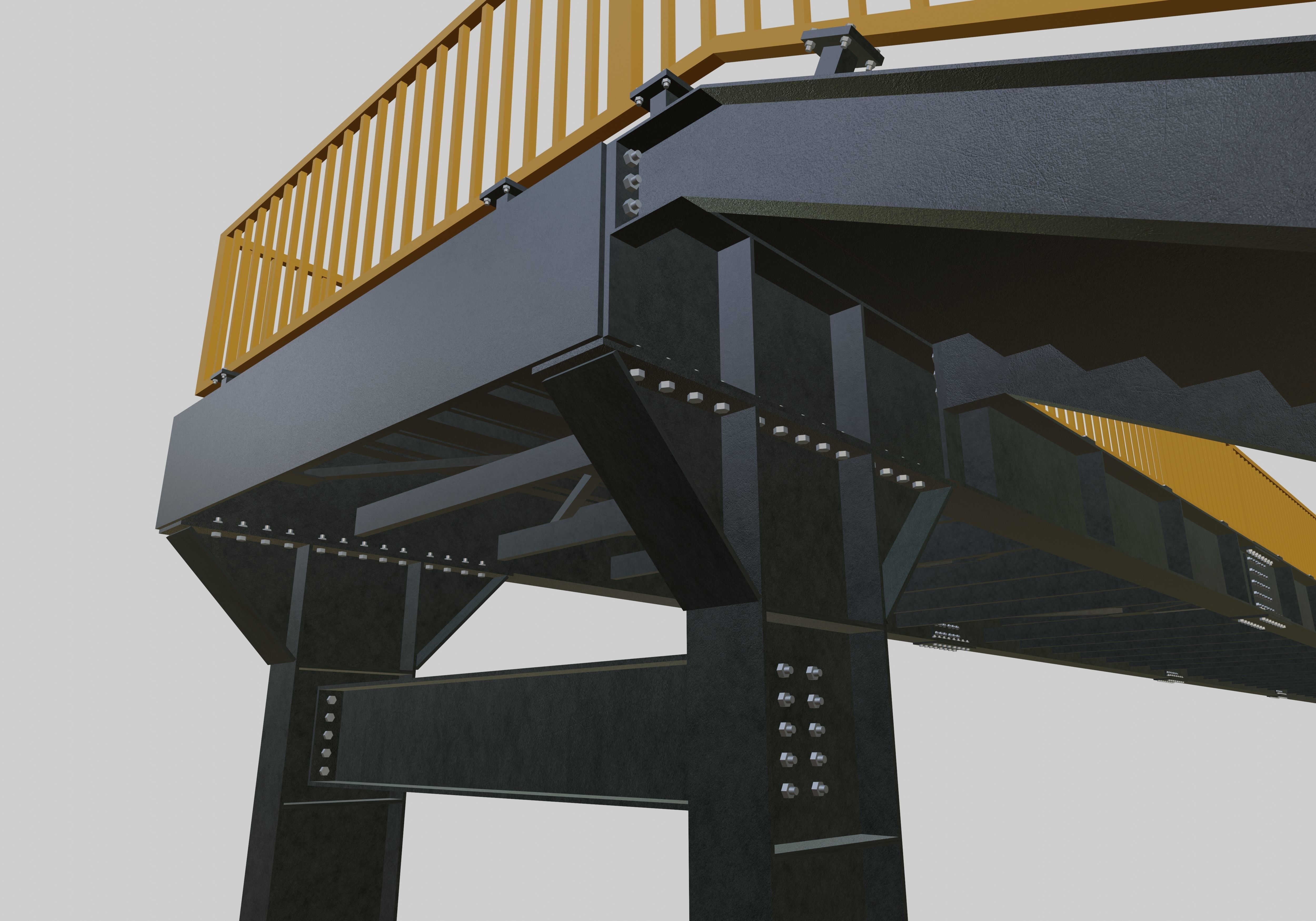 Steel Pedestrian Bridge - Three Columns - Straight Type-3 3D model ...