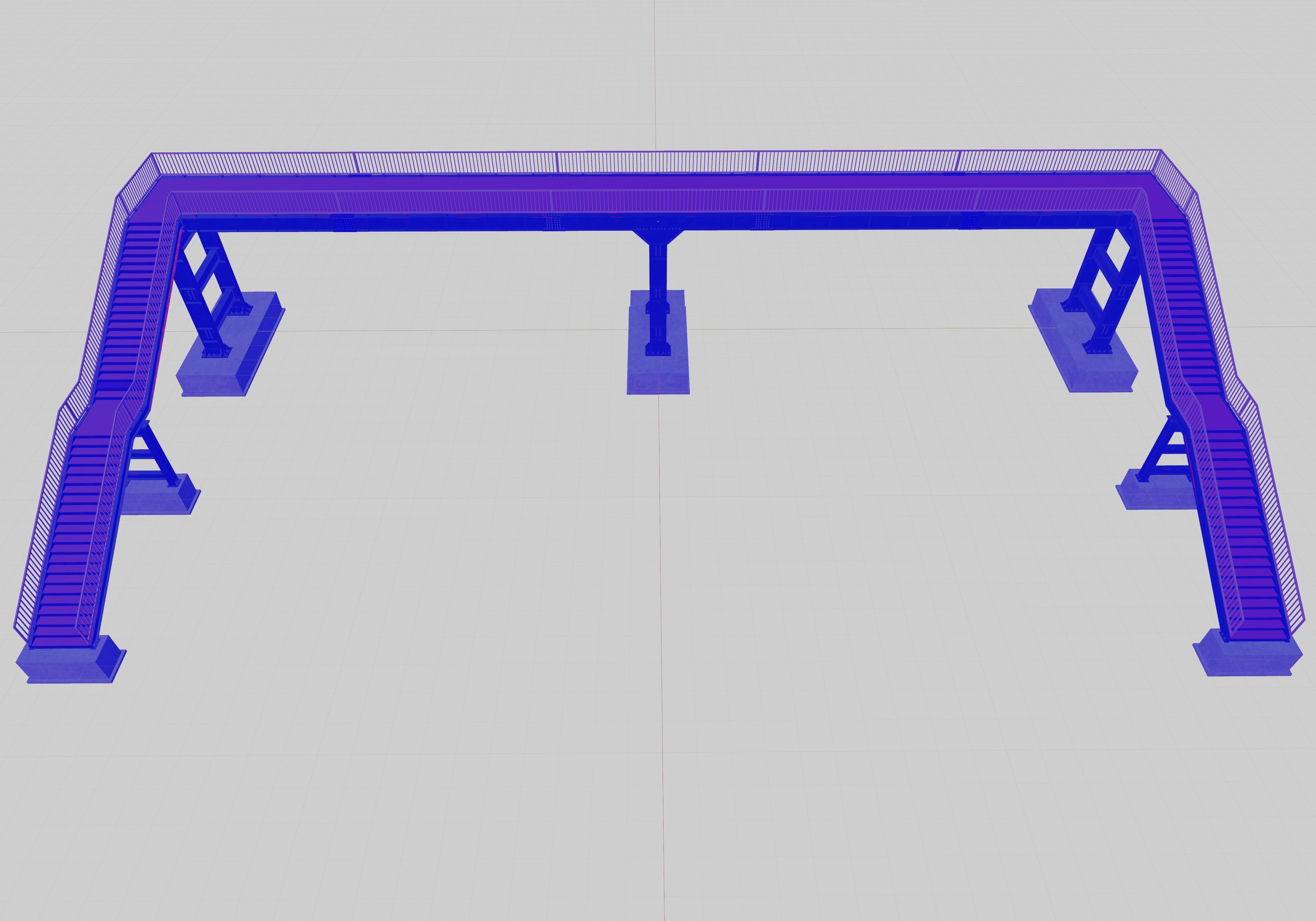Steel Pedestrian Bridge - Three Columns - Straight Type-3 3D model ...