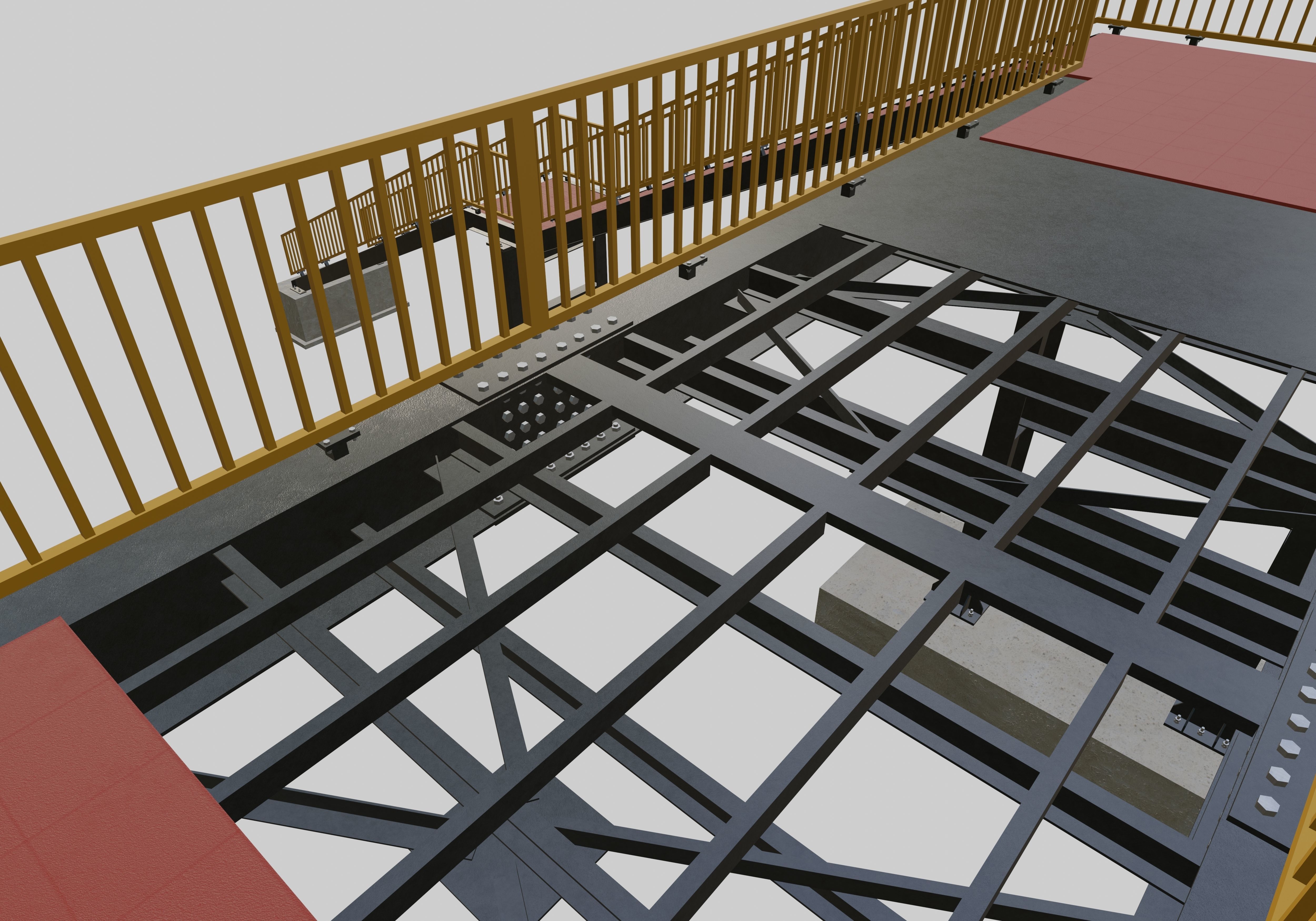 Steel Pedestrian Bridge - Three Columns - Straight Type-3 3D model ...