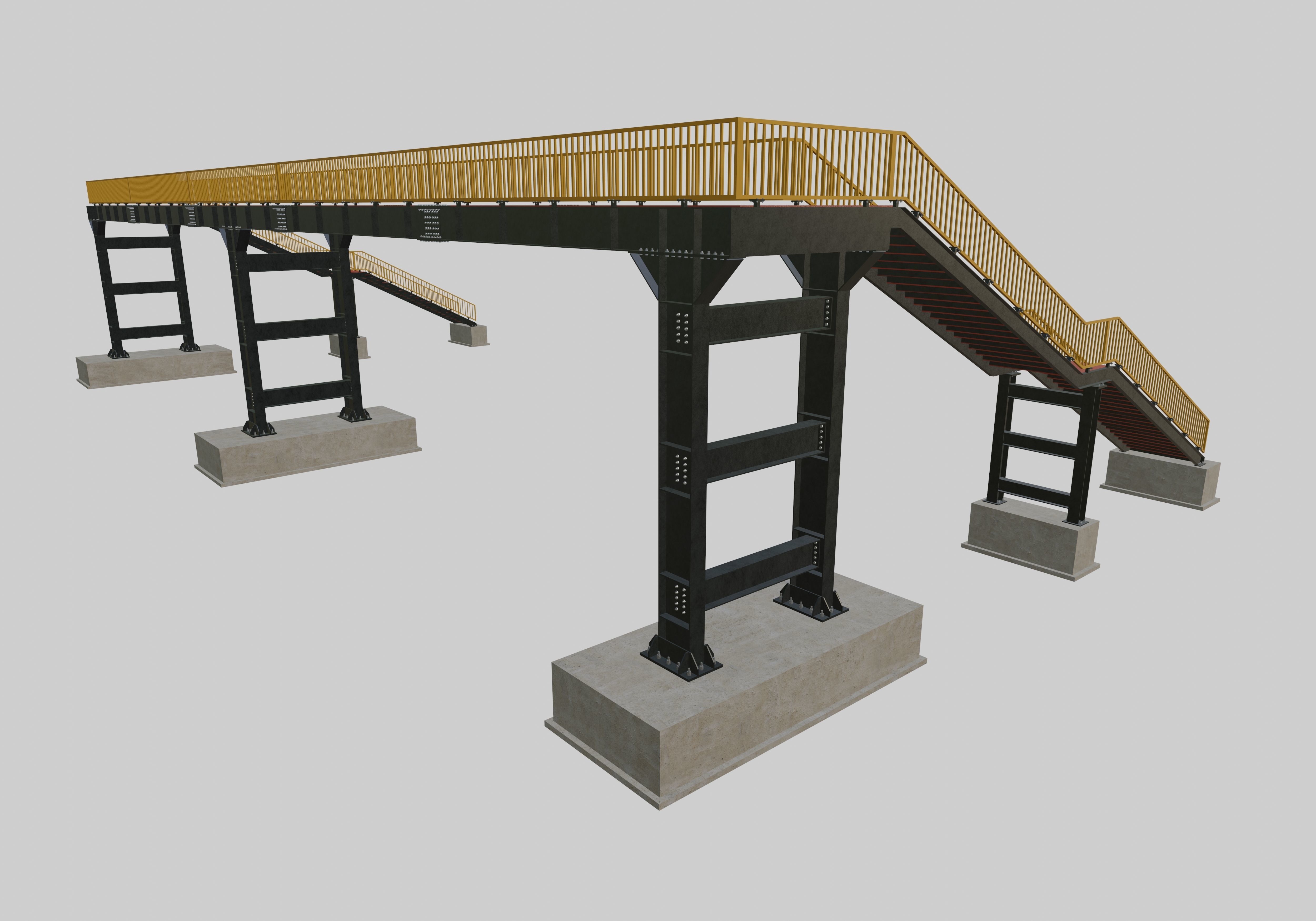 Steel Pedestrian Bridge - Three Columns - Straight Type-3 3D model ...