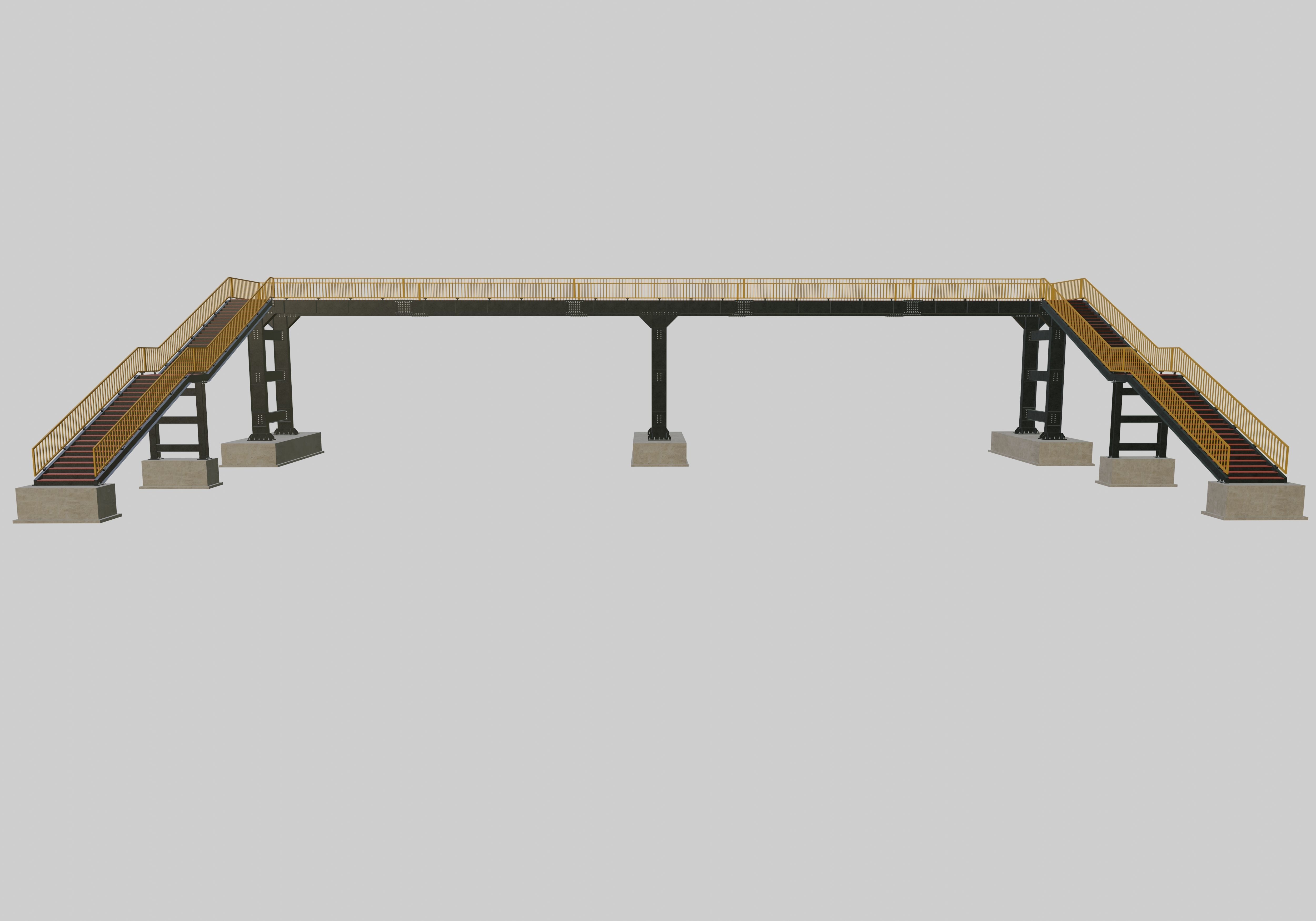Steel Pedestrian Bridge - Three Columns - Straight Type-3 3D model ...