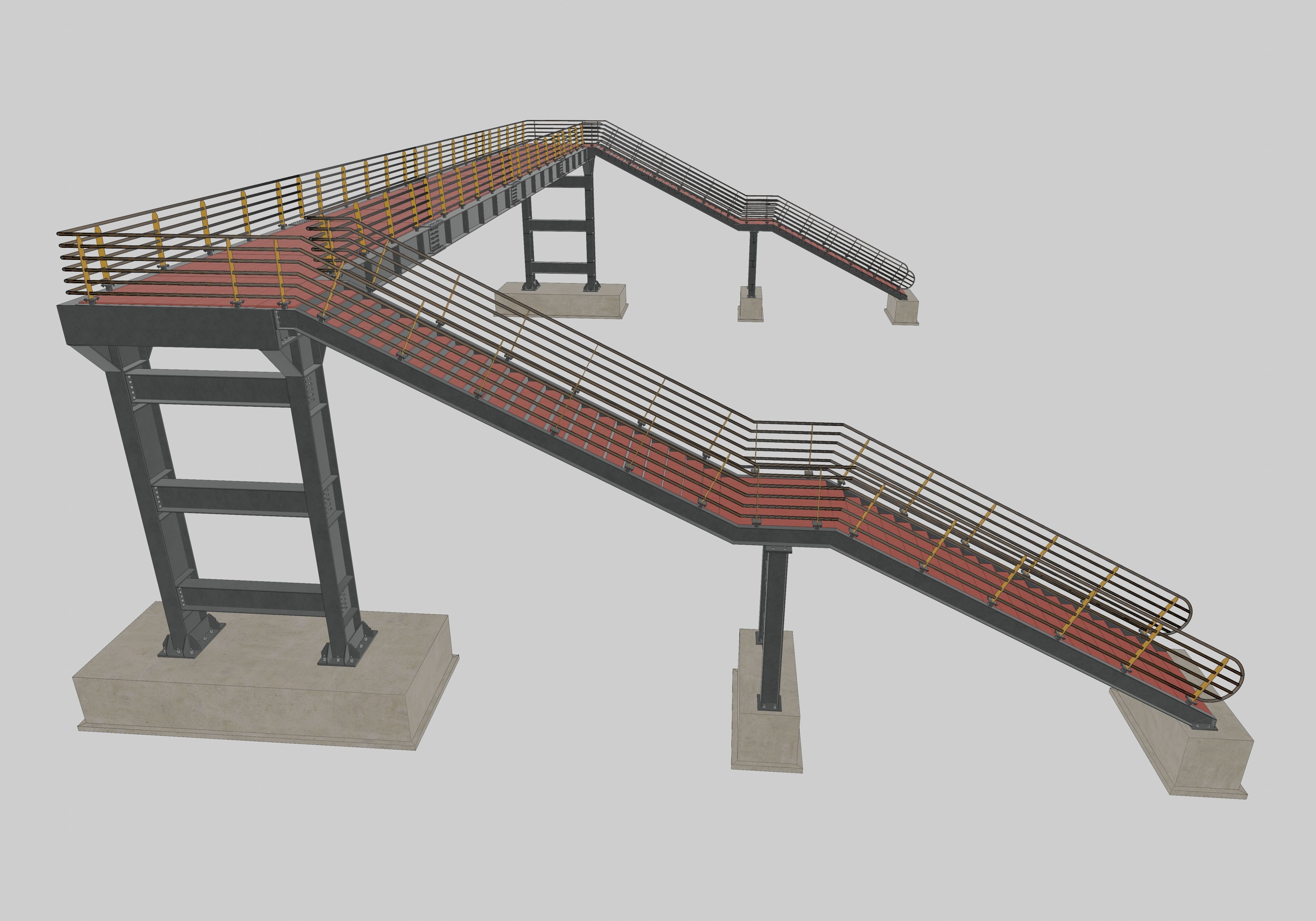 Steel Pedestrian Bridge - Two Columns-Pipe Rail-Straight Type-5 3D ...
