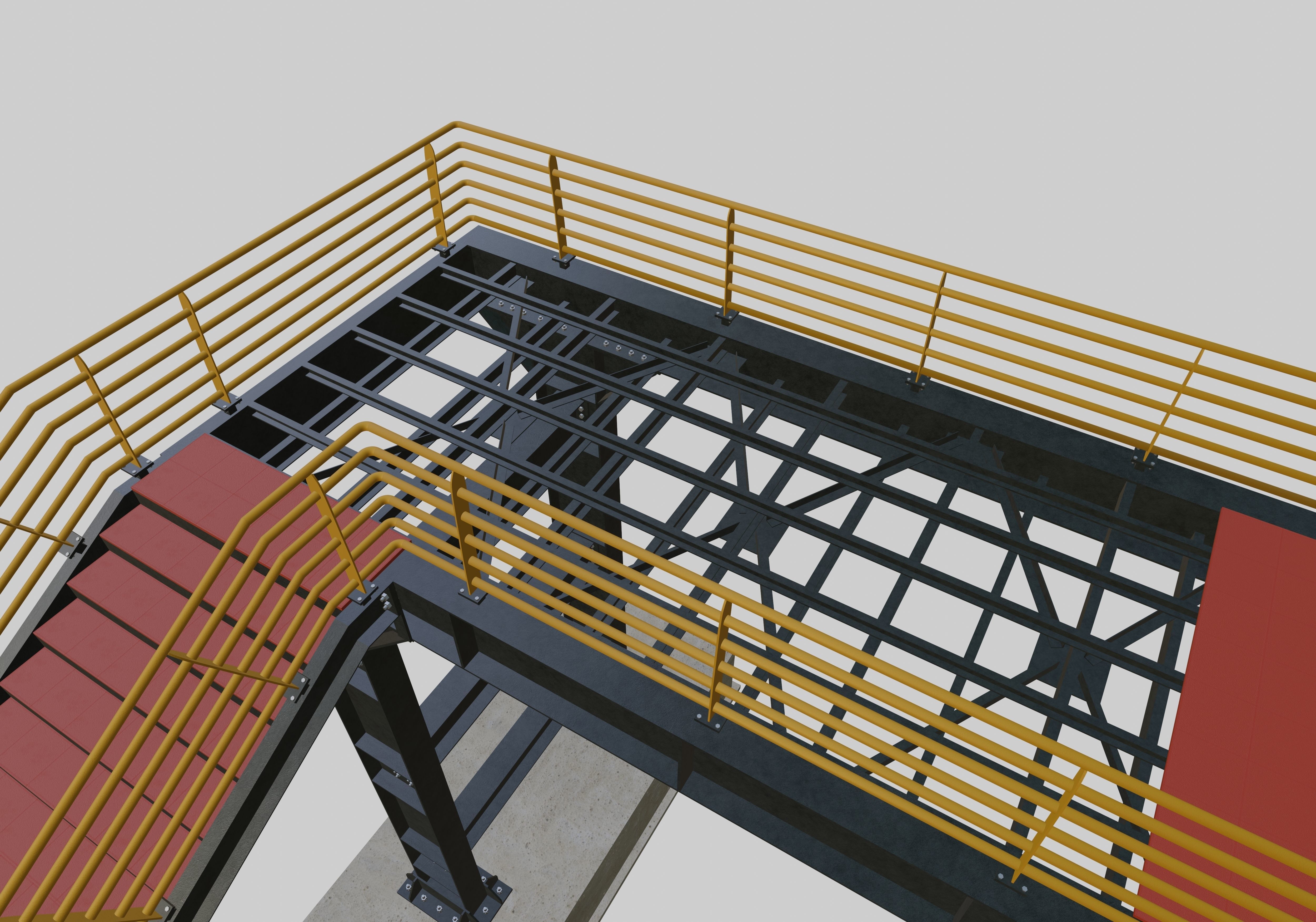 Steel Pedestrian Bridge - Two Columns-Pipe Rail-Straight Type-5 3D ...