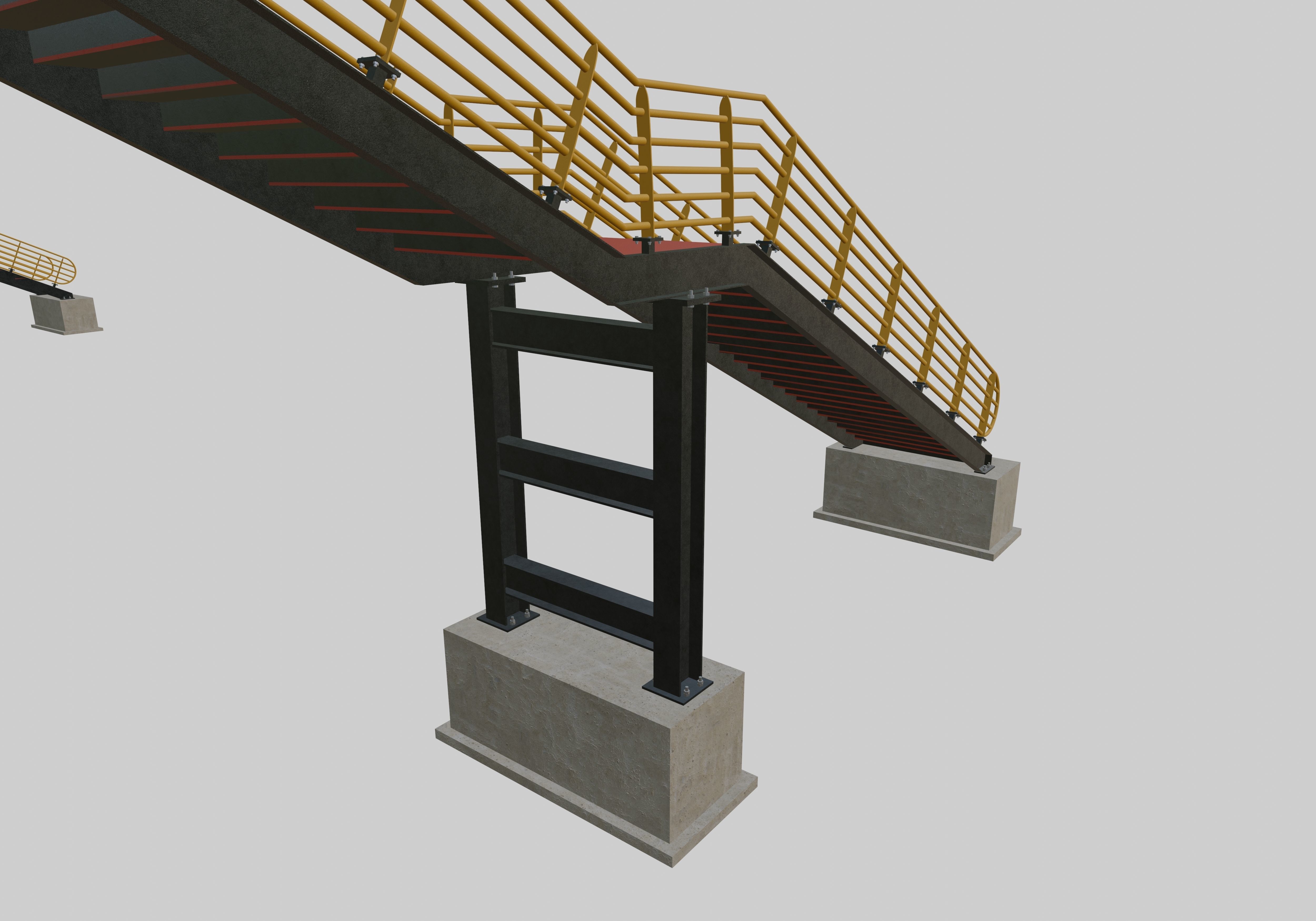 Steel Pedestrian Bridge - Two Columns-Pipe Rail-Straight Type-5 3D ...