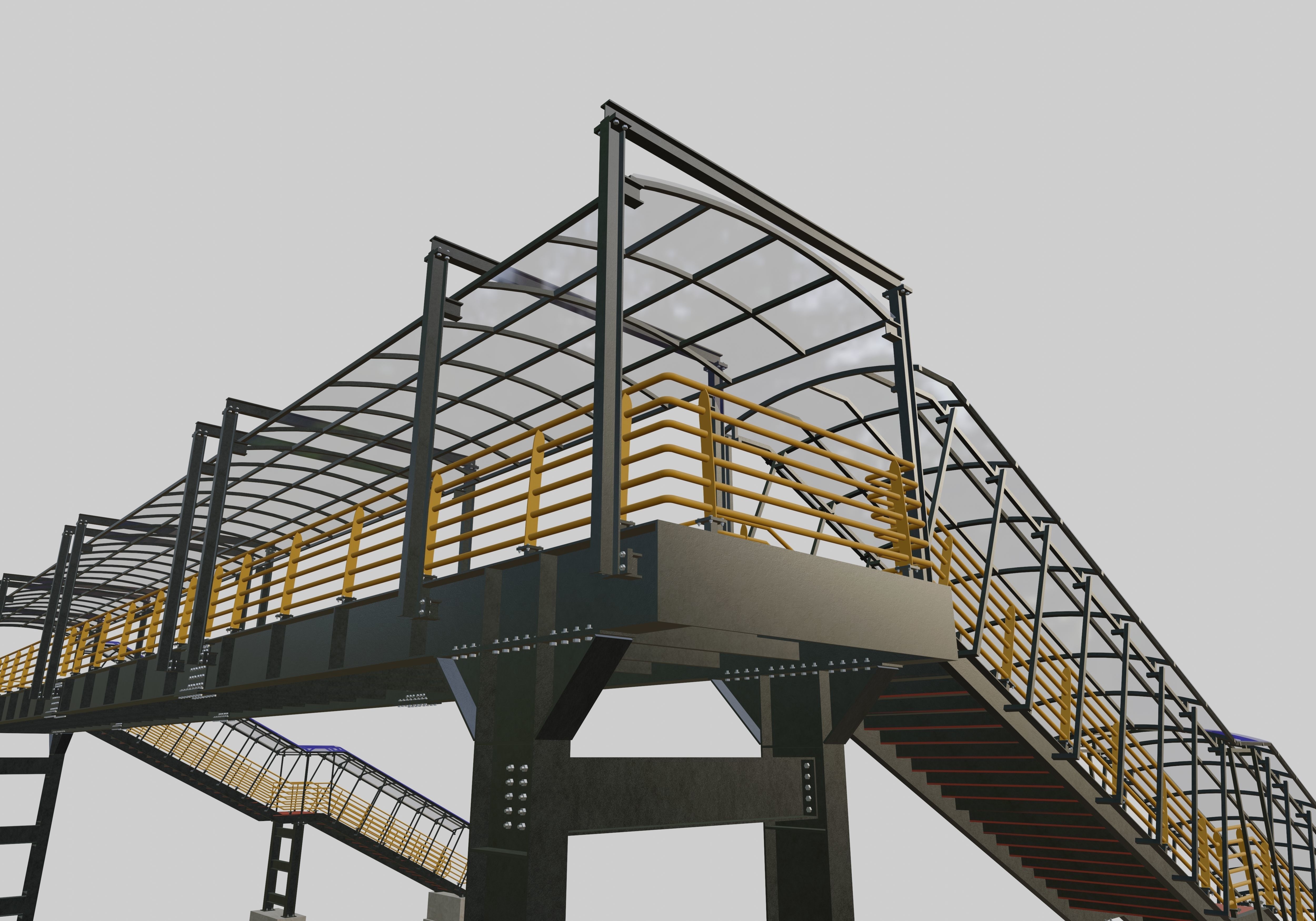 Steel Pedestrian Bridge-Two Columns-Pipe Rail-Straight Type-6 3D model ...