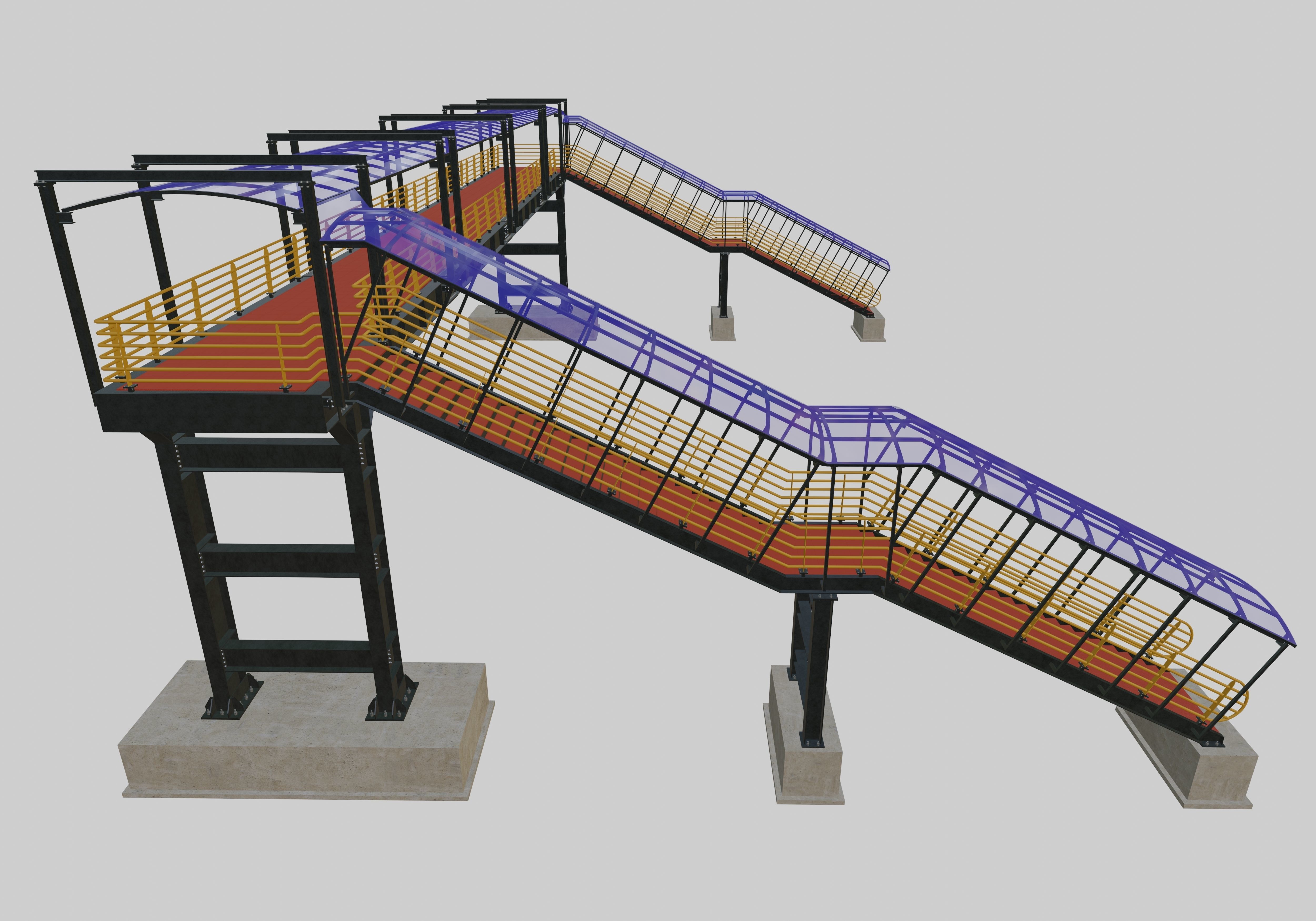 Steel Pedestrian Bridge-Two Columns-Pipe Rail-Straight Type-6 3D model ...