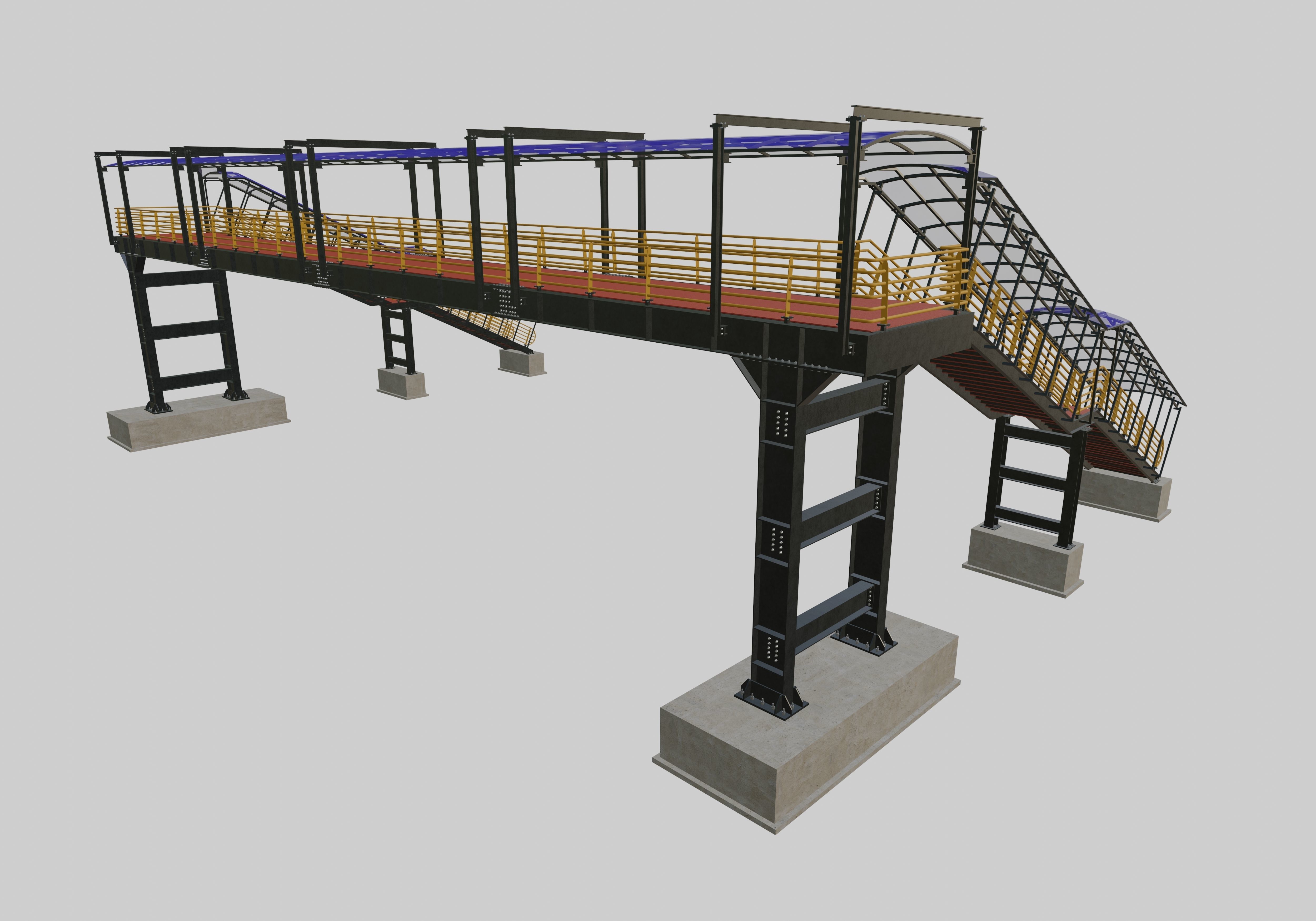 Steel Pedestrian Bridge-Two Columns-Pipe Rail-Straight Type-6 3D model ...