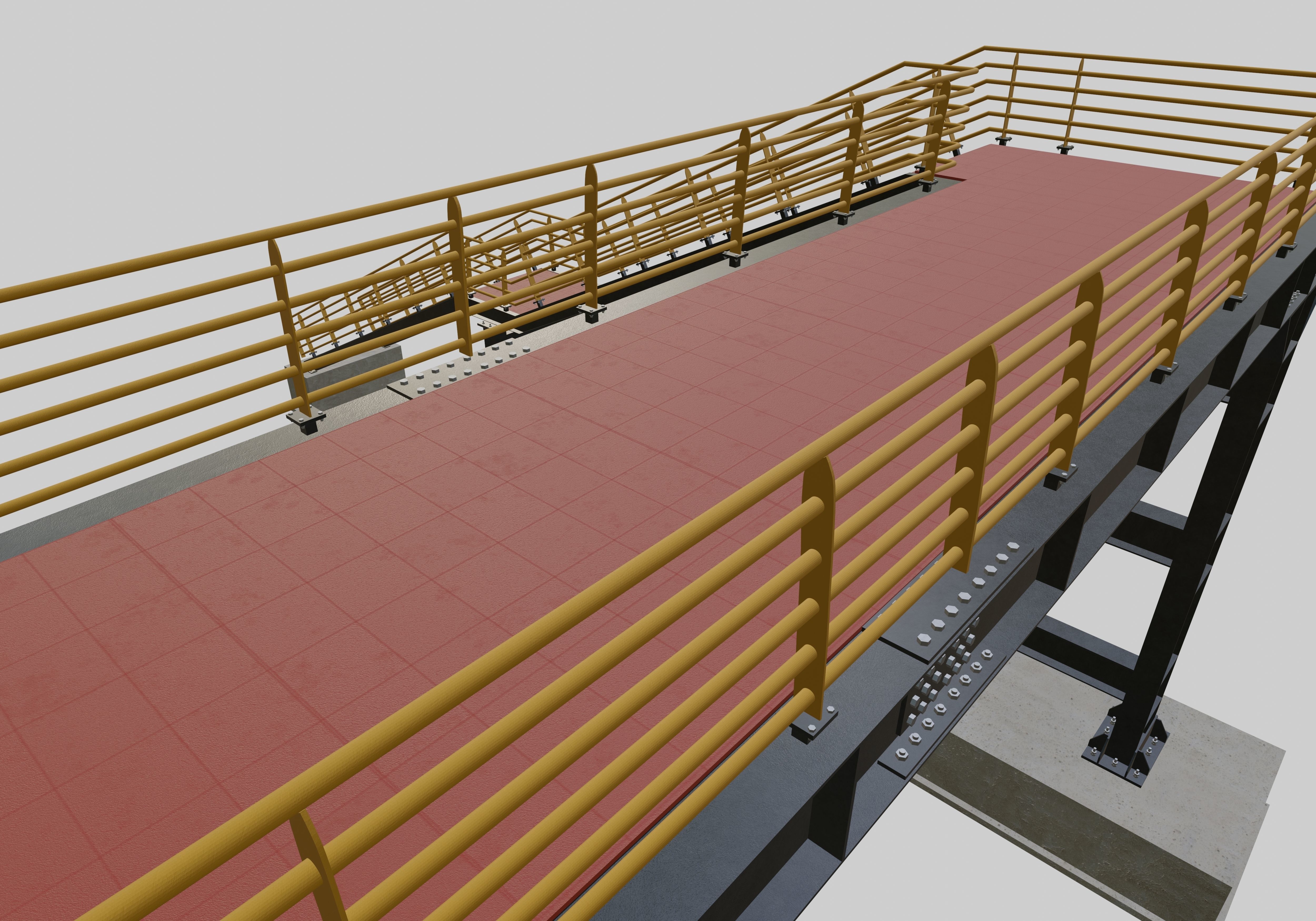Steel Pedestrian Bridge-Three Columns-Pipe Rail-Straight Type-7 3D ...